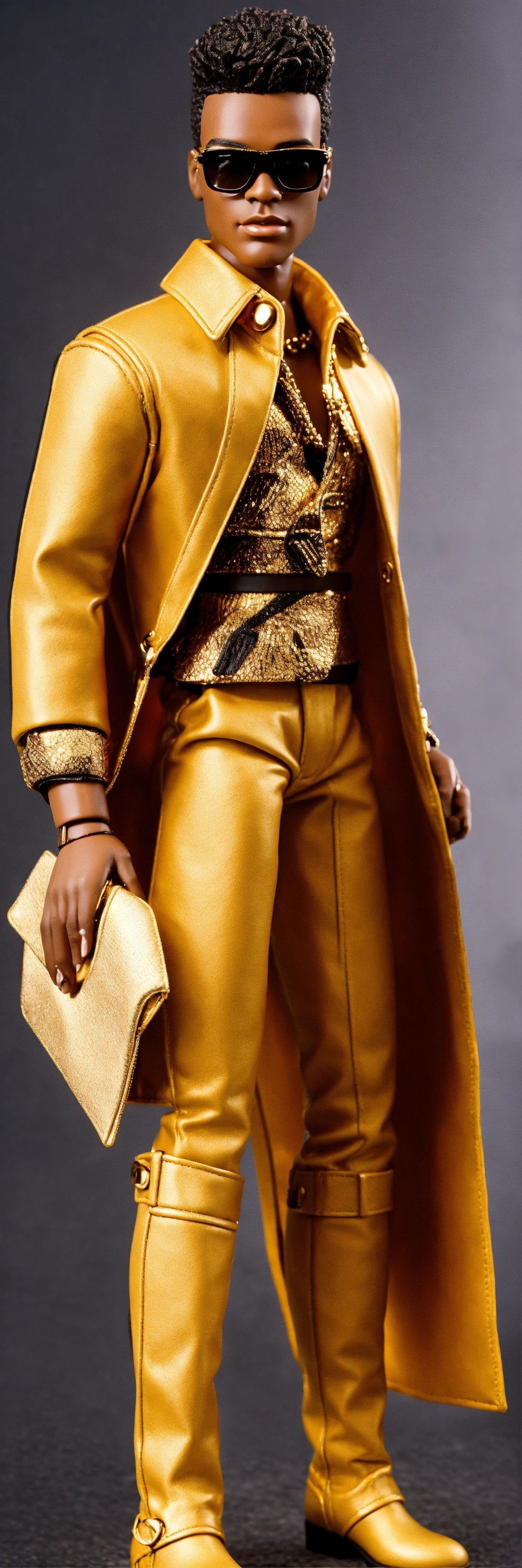 Lexica - Design the packaging for a Ken doll in a stylish, gold-colored ...