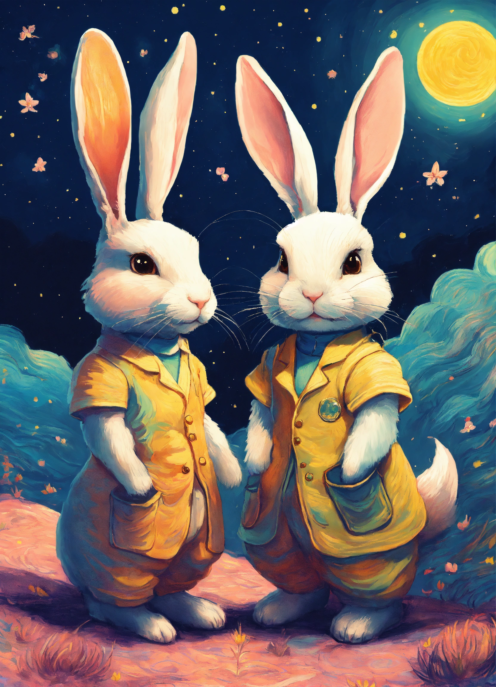 Lexica - I want you to create a romantic couple of 2 rabbits on the ...