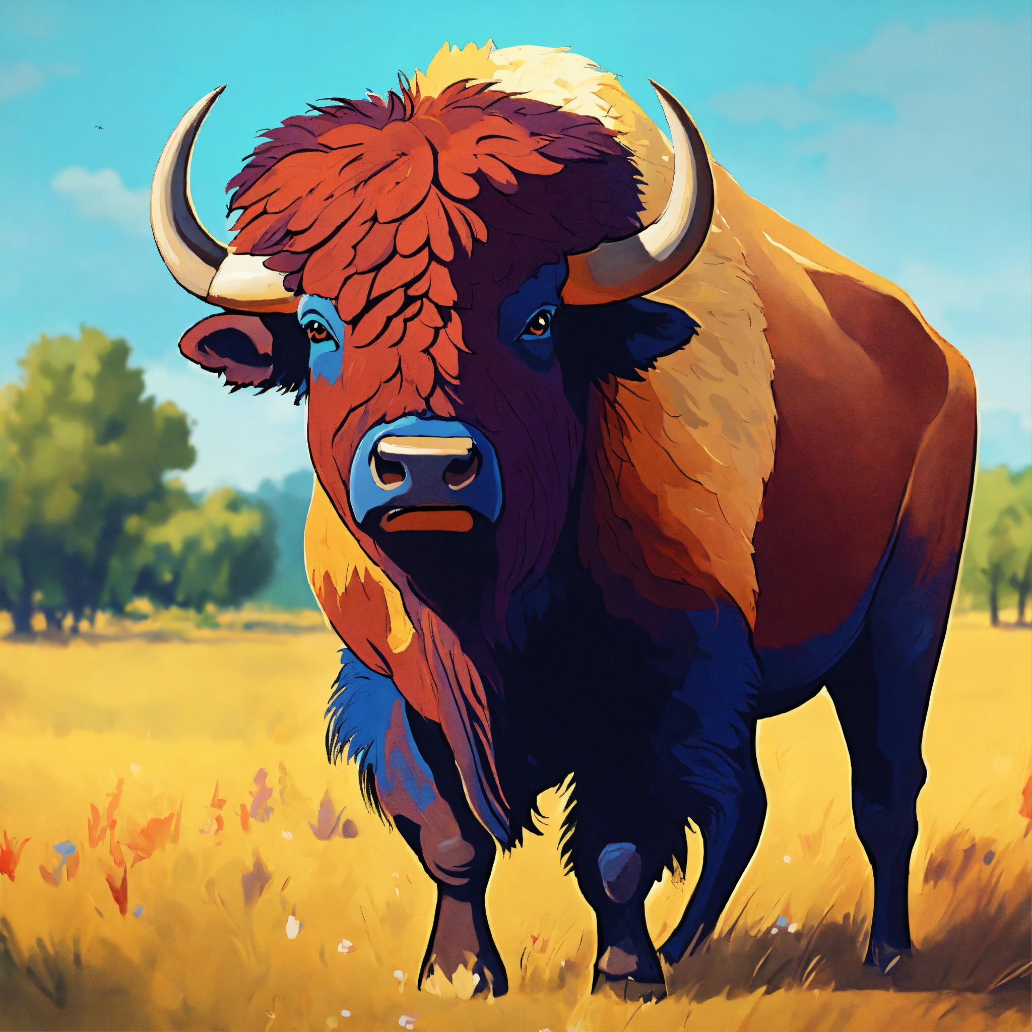 Lexica - Buffalo, cartoon oil paint, 2D illustration style, sharp focus ...