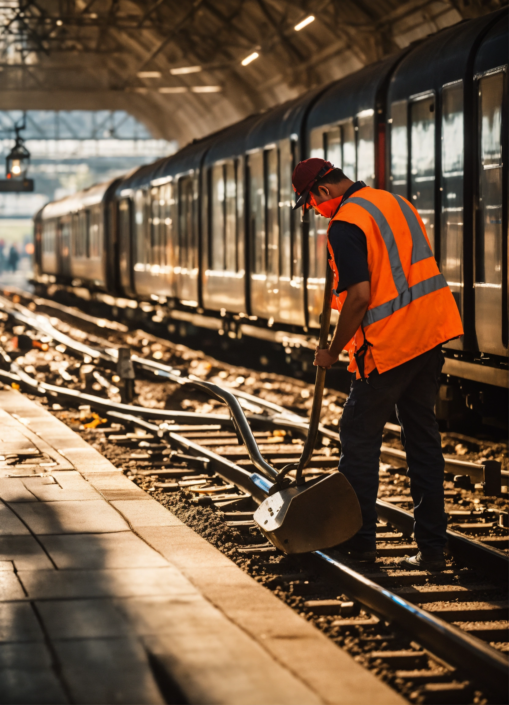 Lexica - A worker in a train station pulling a lever to change train's ...