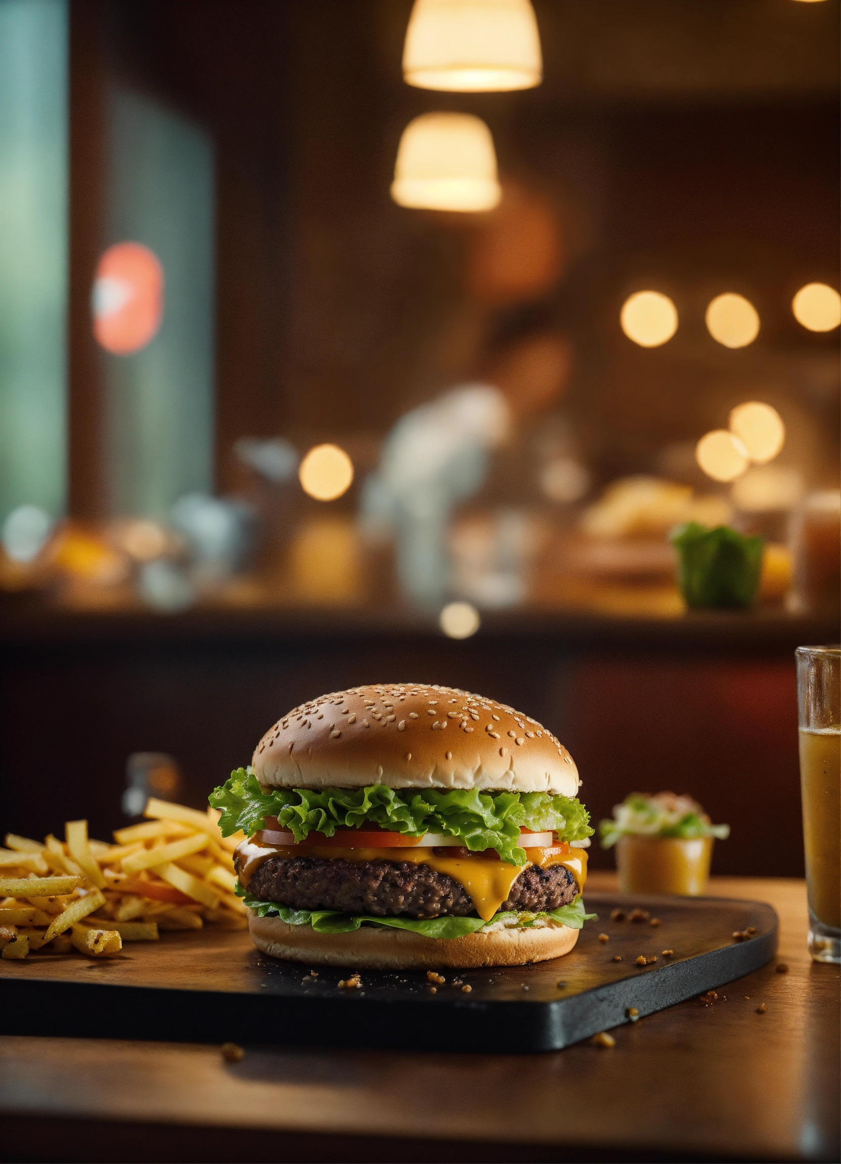 Lexica - Bird's-eye view, Burger King burger with insect, moody ...