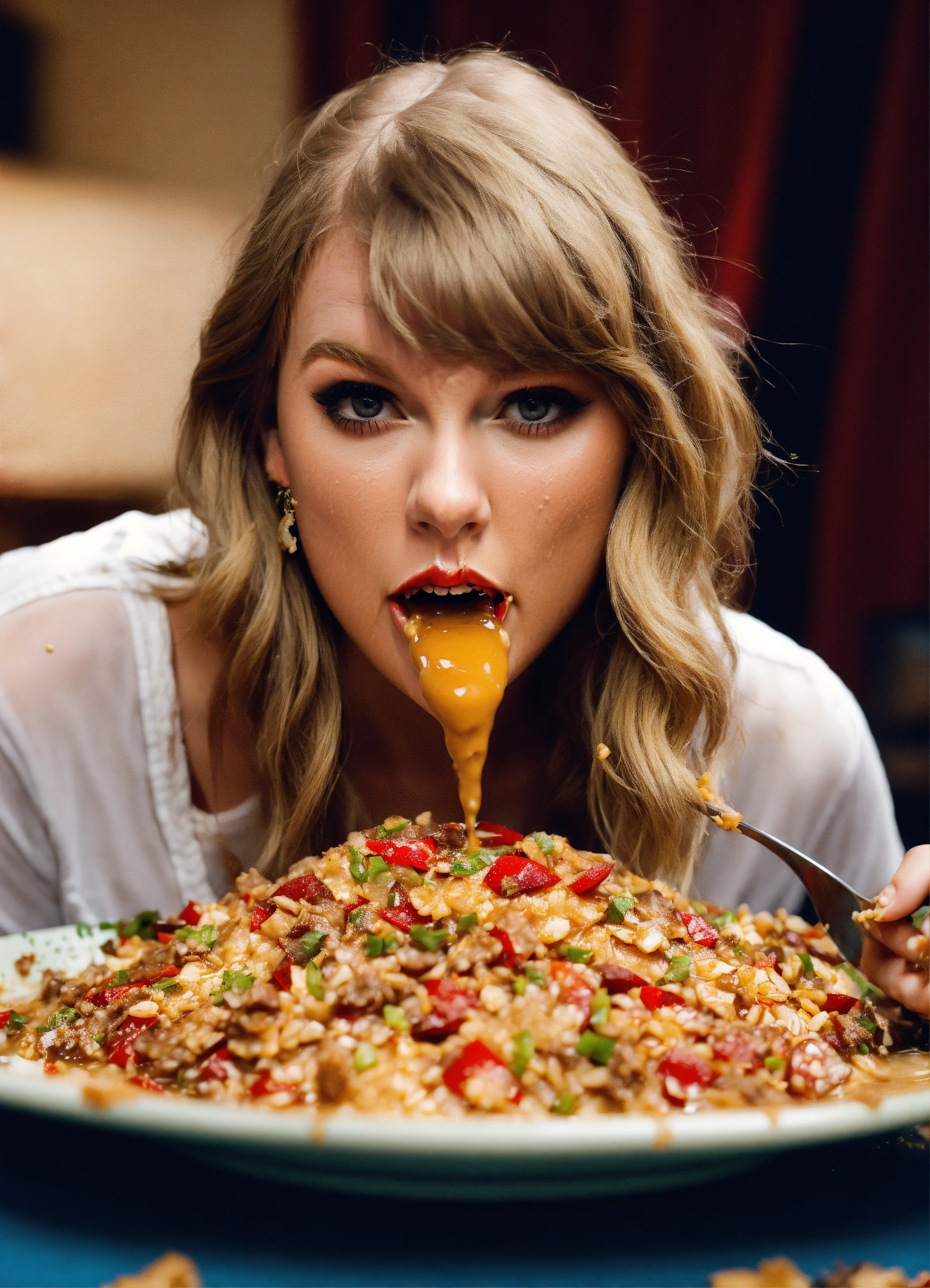 Lexica - Photo realistic shot of taylor swift eating a disgusting pile ...