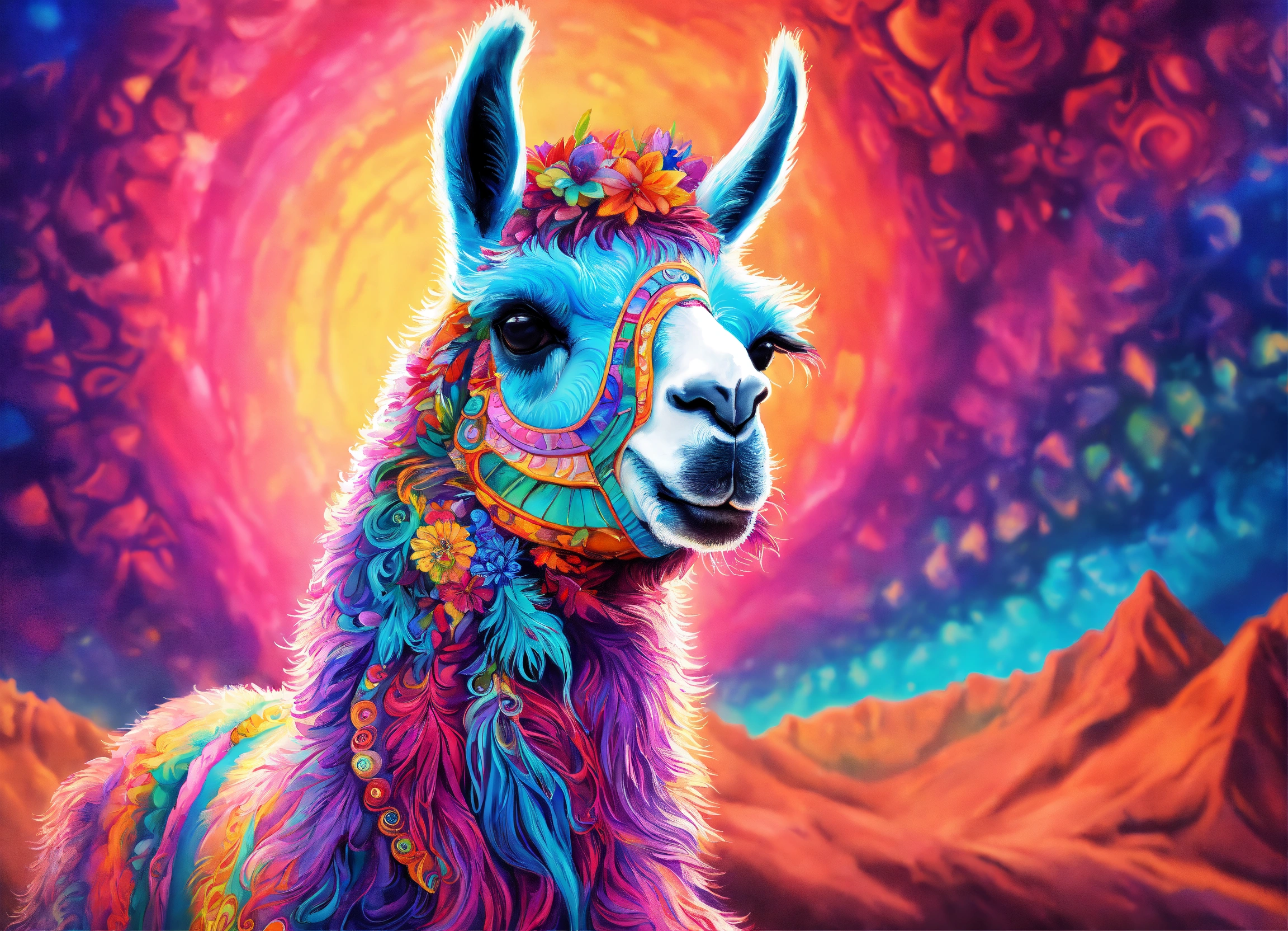 Lexica - Vibrant neo-traditional, a painting of a psychedelic llama ...