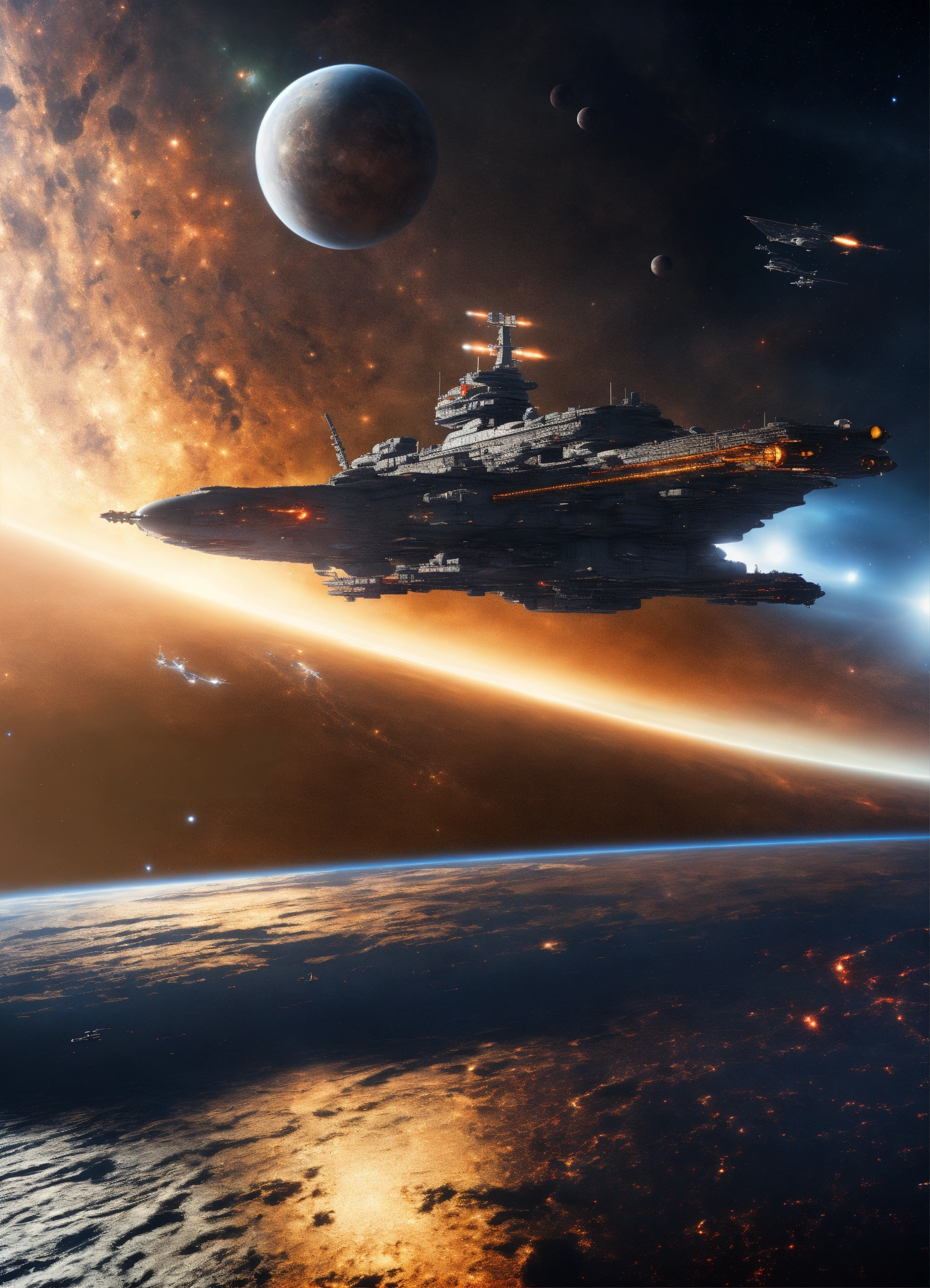 Lexica - Ultra realistic photo of a highly advanced space battleship