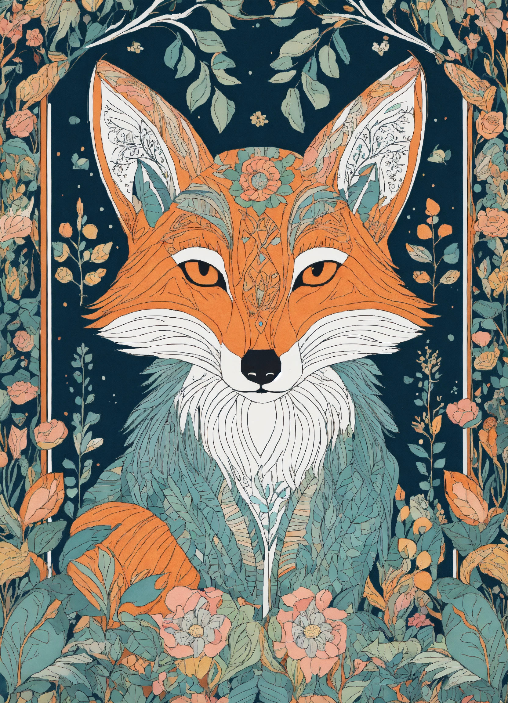 Lexica - Scandinavian traditional art drawing a stylised fox in a ...