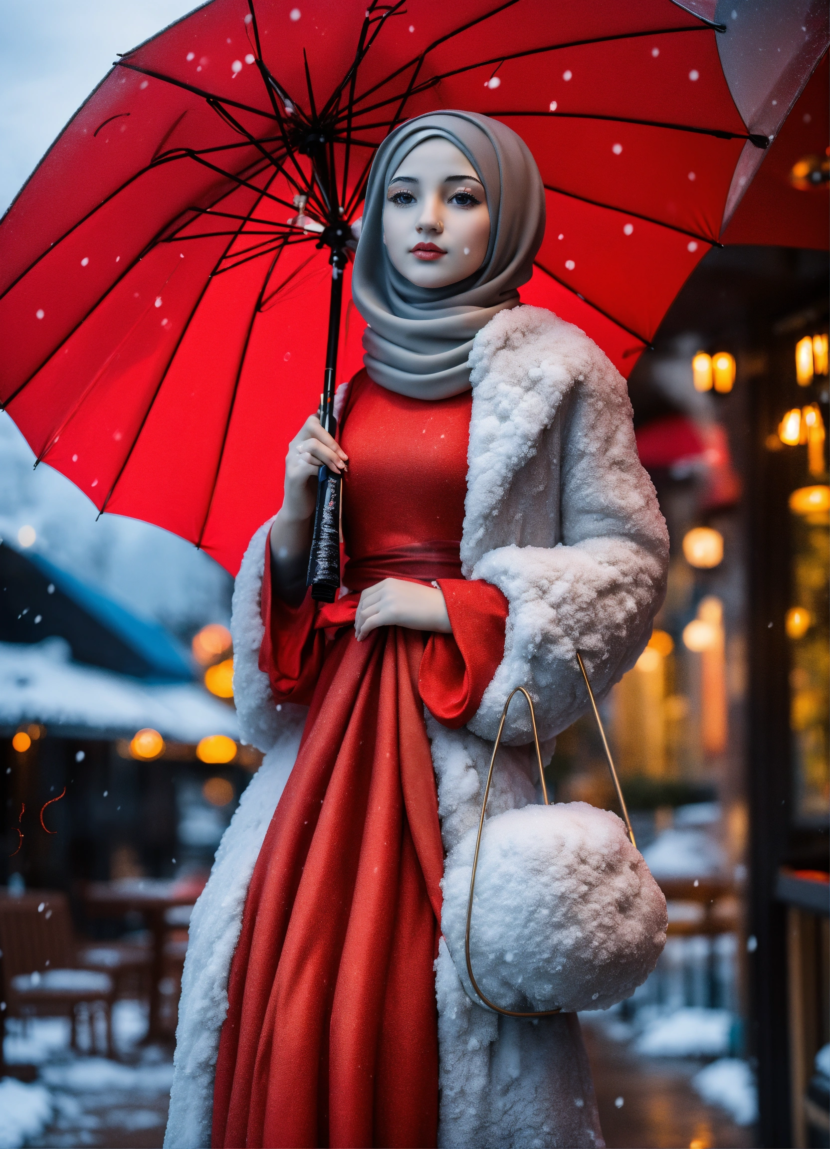 Lexica - Abstract hijab girl statue on a fluffy cloud holding a snowy ...