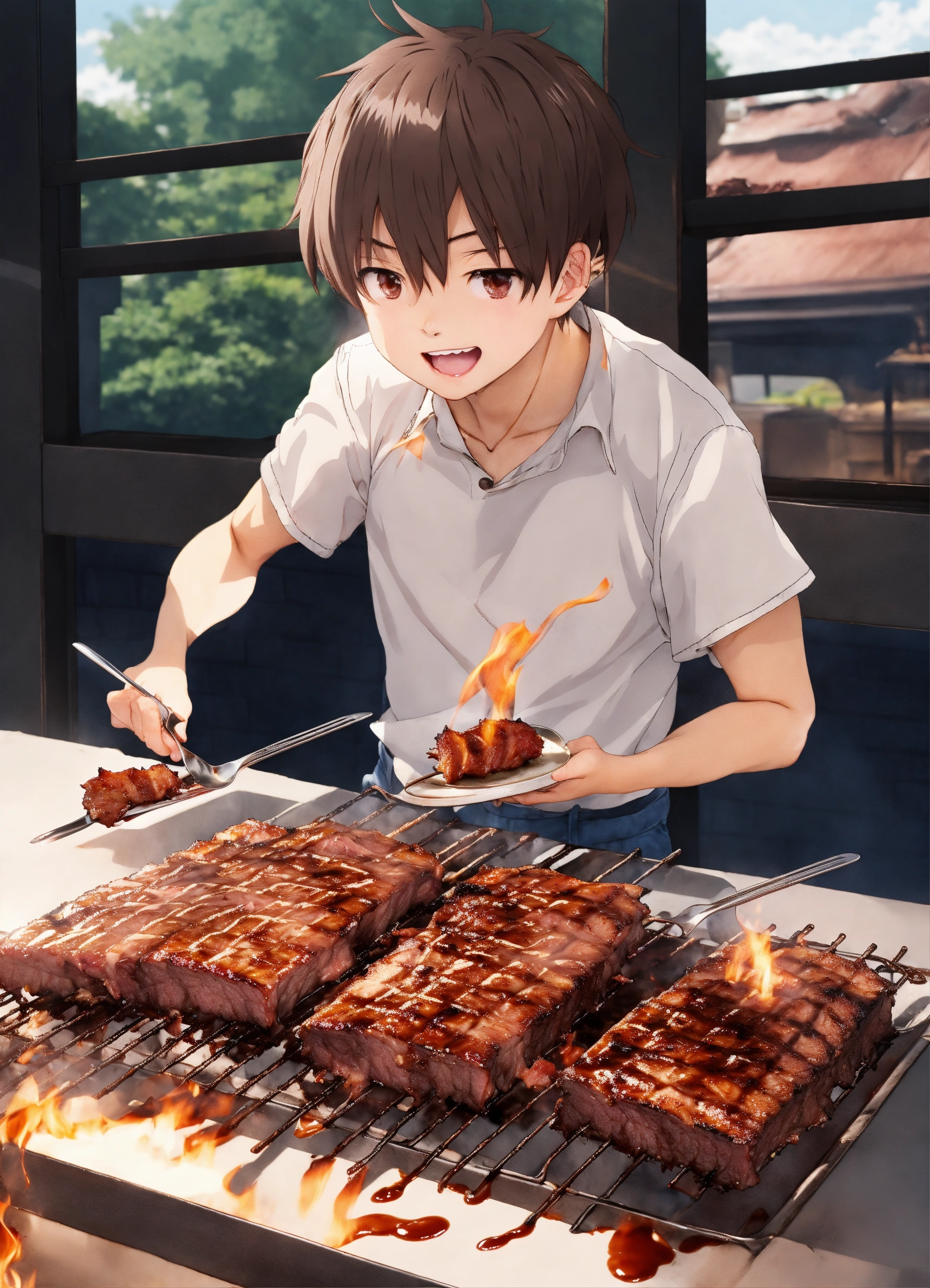 Lexica - Anime boy eat bbq