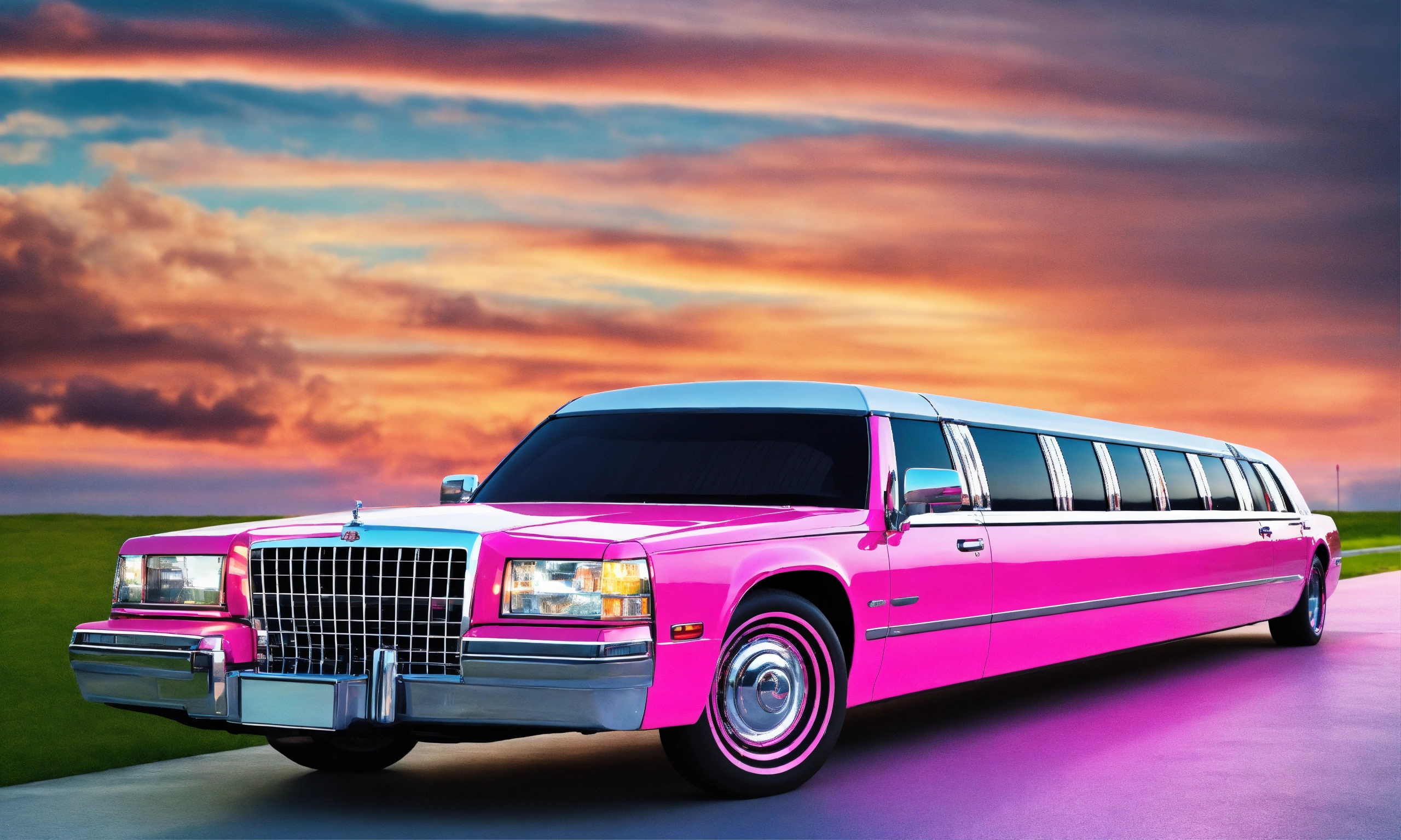 Lexica - Long pink limo, car rental, 3D, photo-realistic, 4K, high ...