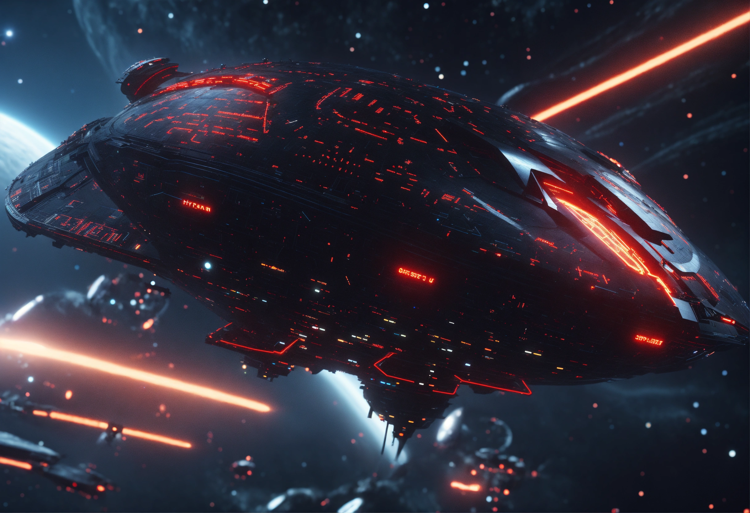 Lexica - Zoom out on fleet of long black organic insect and snake ike ...