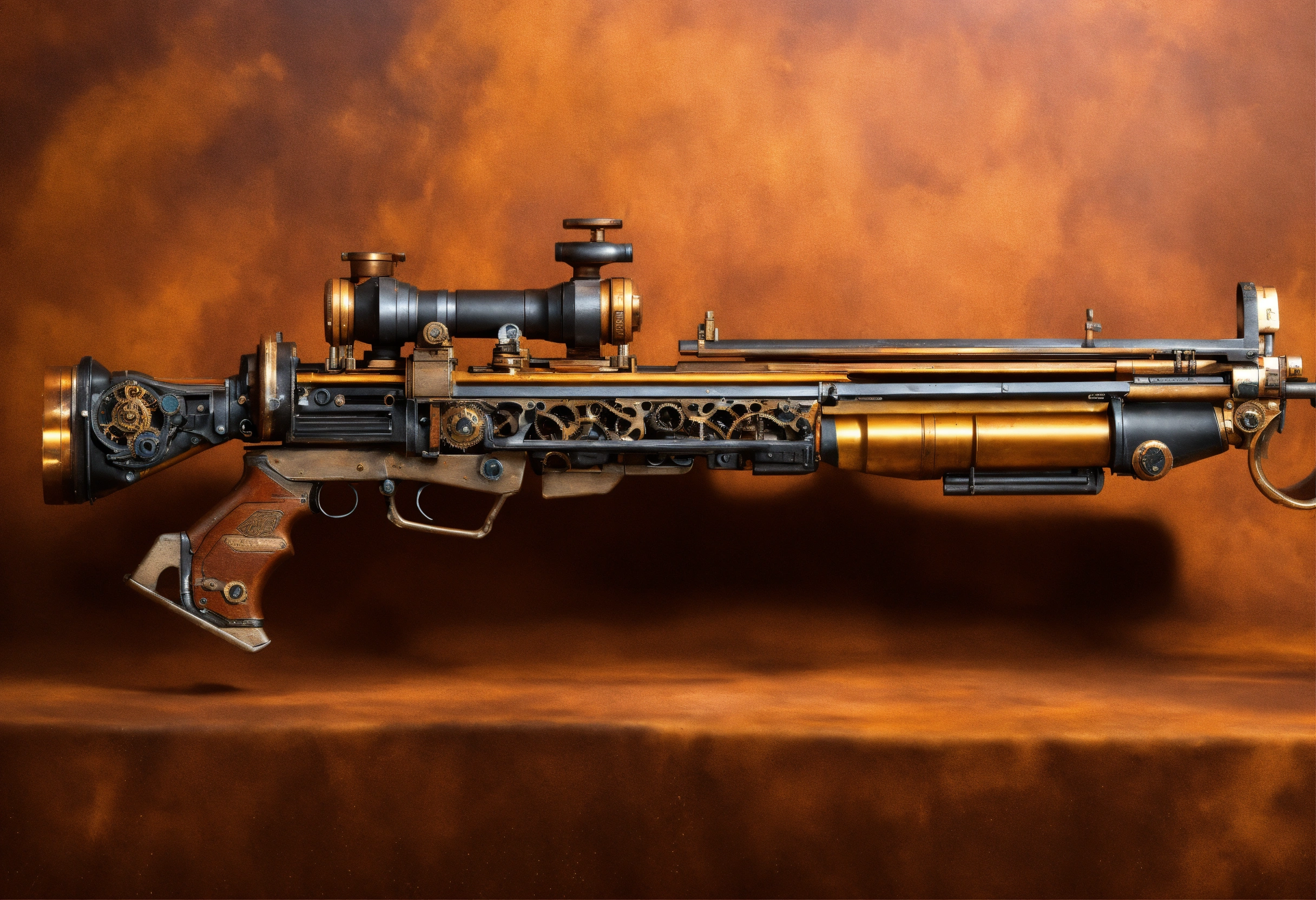 Lexica - Side view of the full image of a steampunk energy rifle