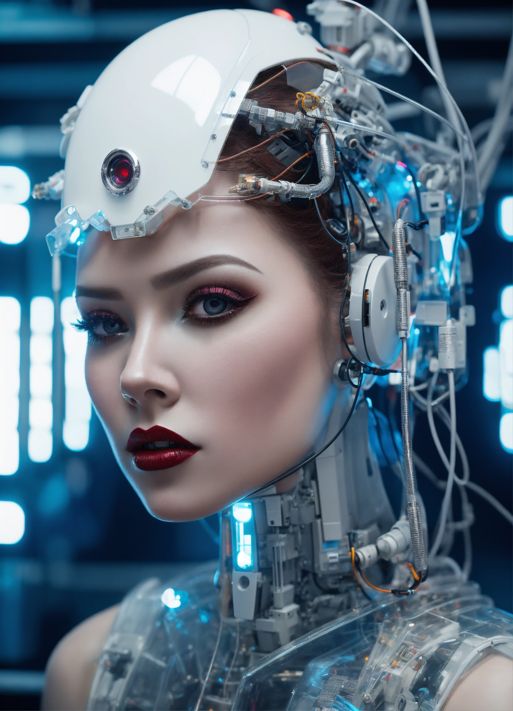 Lexica - Isometric face portrait Photography, in front of big losange, a robotic bombshell ...