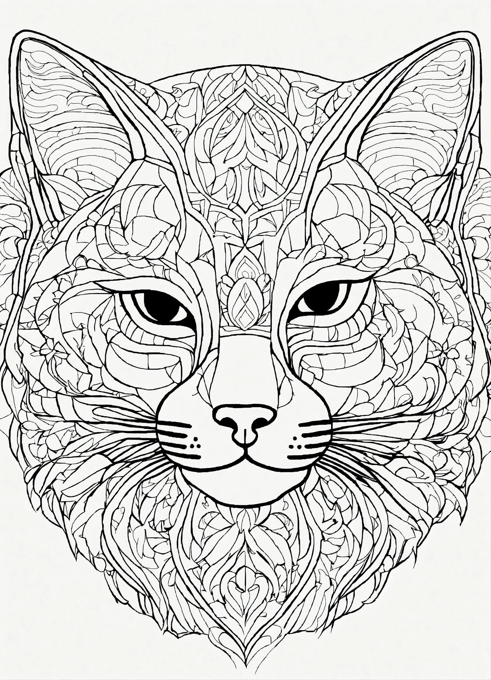 Lexica - Coloring page for adults, bold lines, dark lines, mandala cat ...