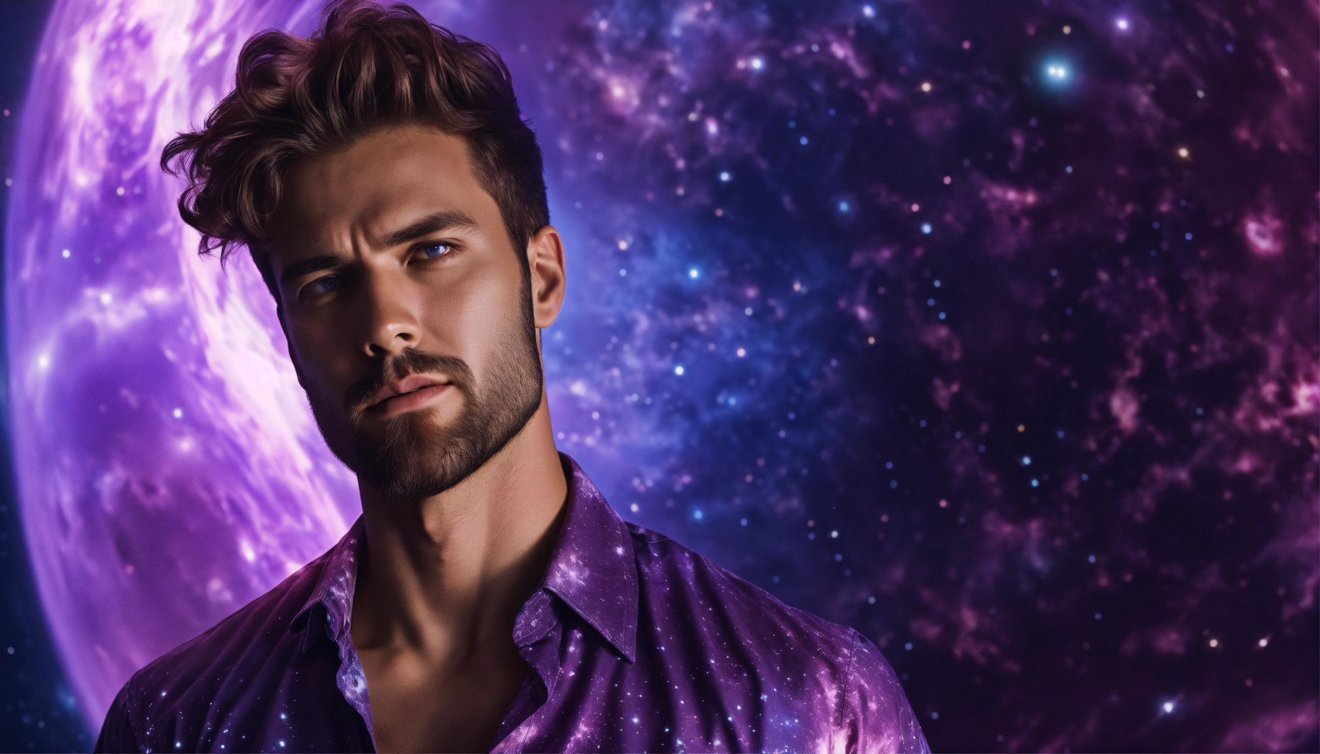 Lexica - Handsome man, looking up, shirt unbuttoned, negative patterns ...