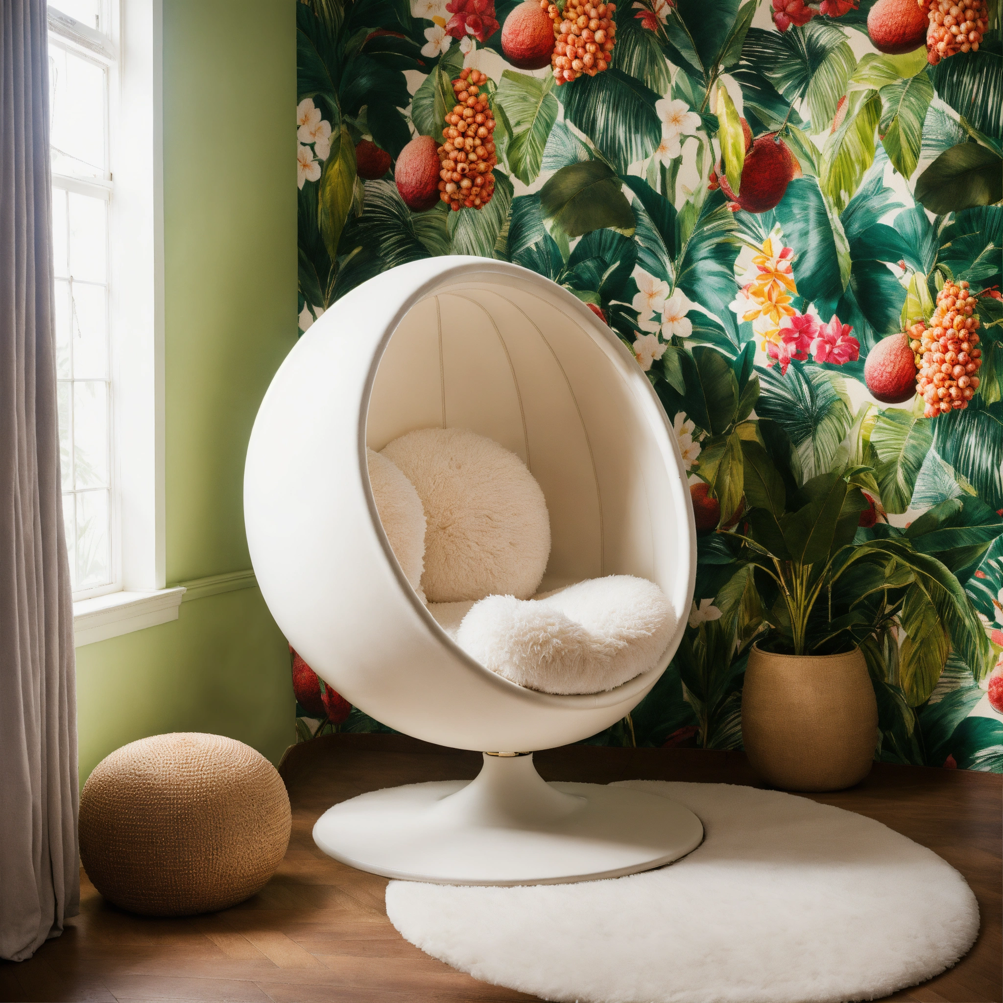 Lexica - Photo of a lychee-inspired spherical chair, with a bumpy white ...