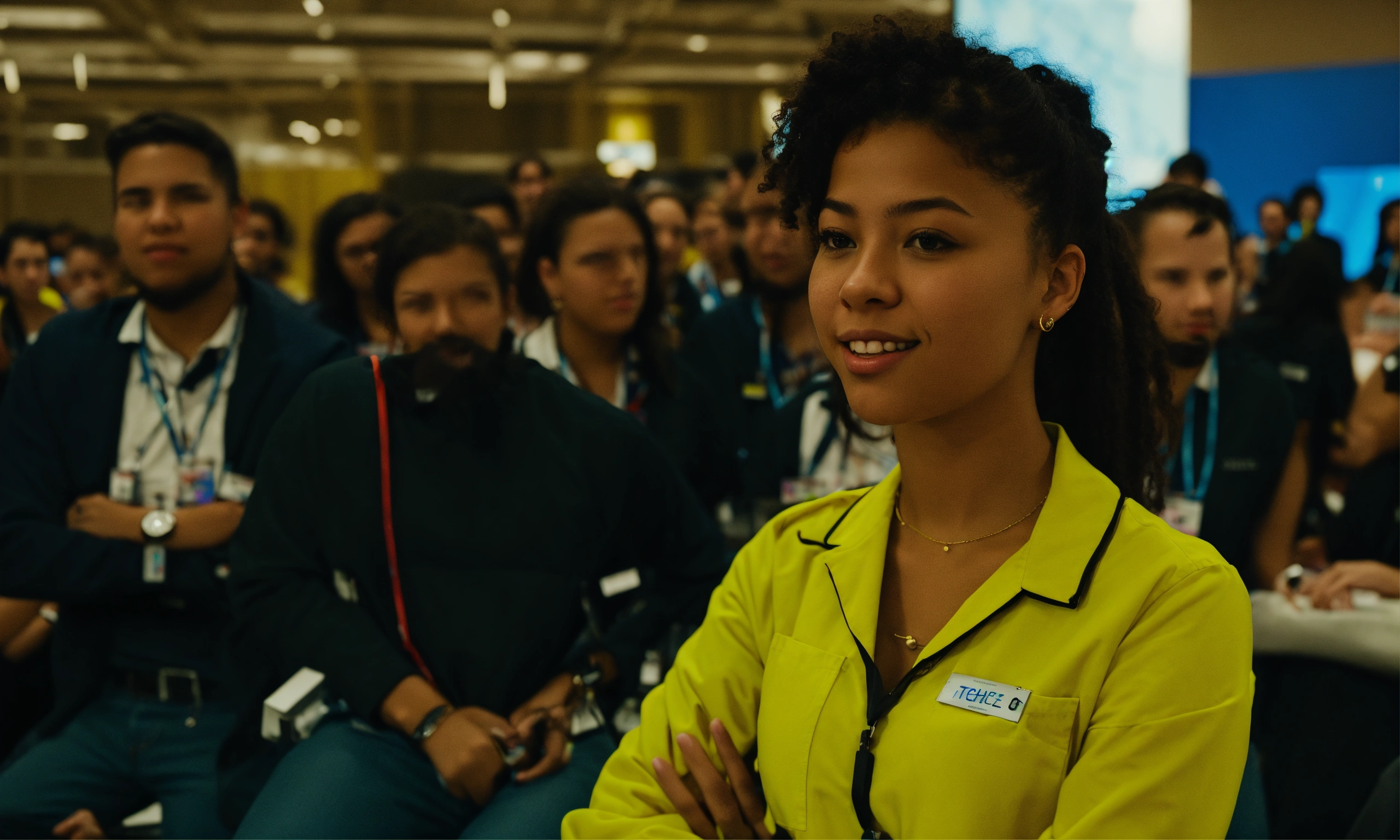 Lexica - Portrait of a young woman tech worker at a tech conference ...