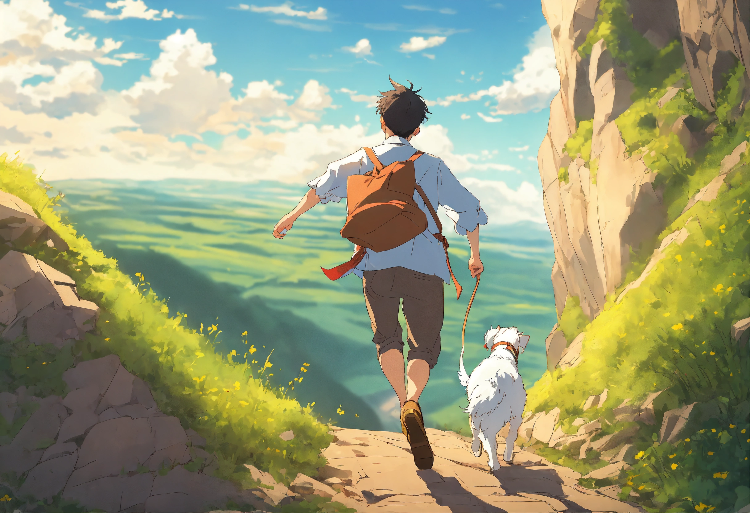 Lexica - Anime-style young man walking joyfully, he topple over the ...