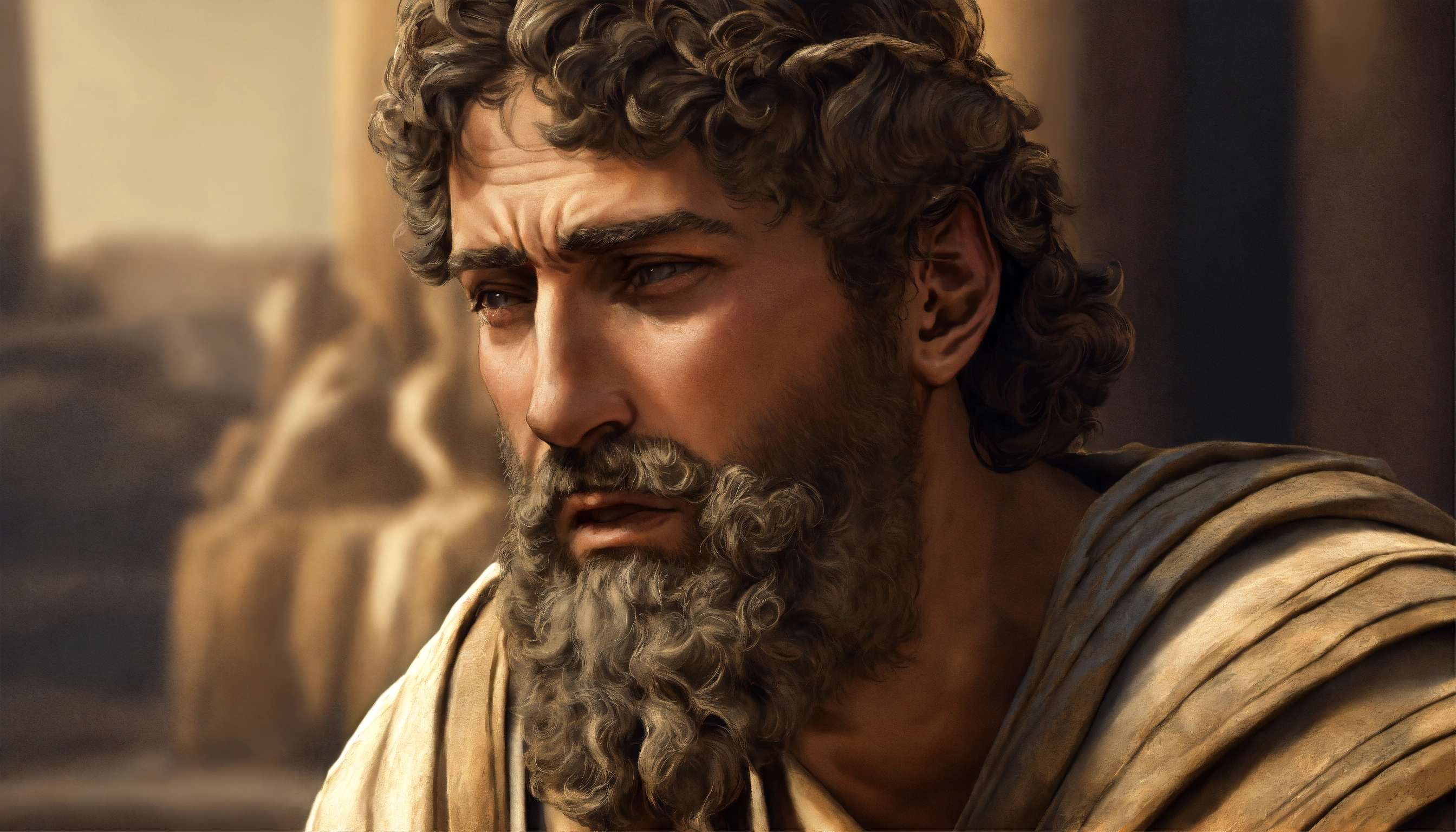 Lexica - Poor stoic man, bearded, with problems, cryinghand on forhead ...