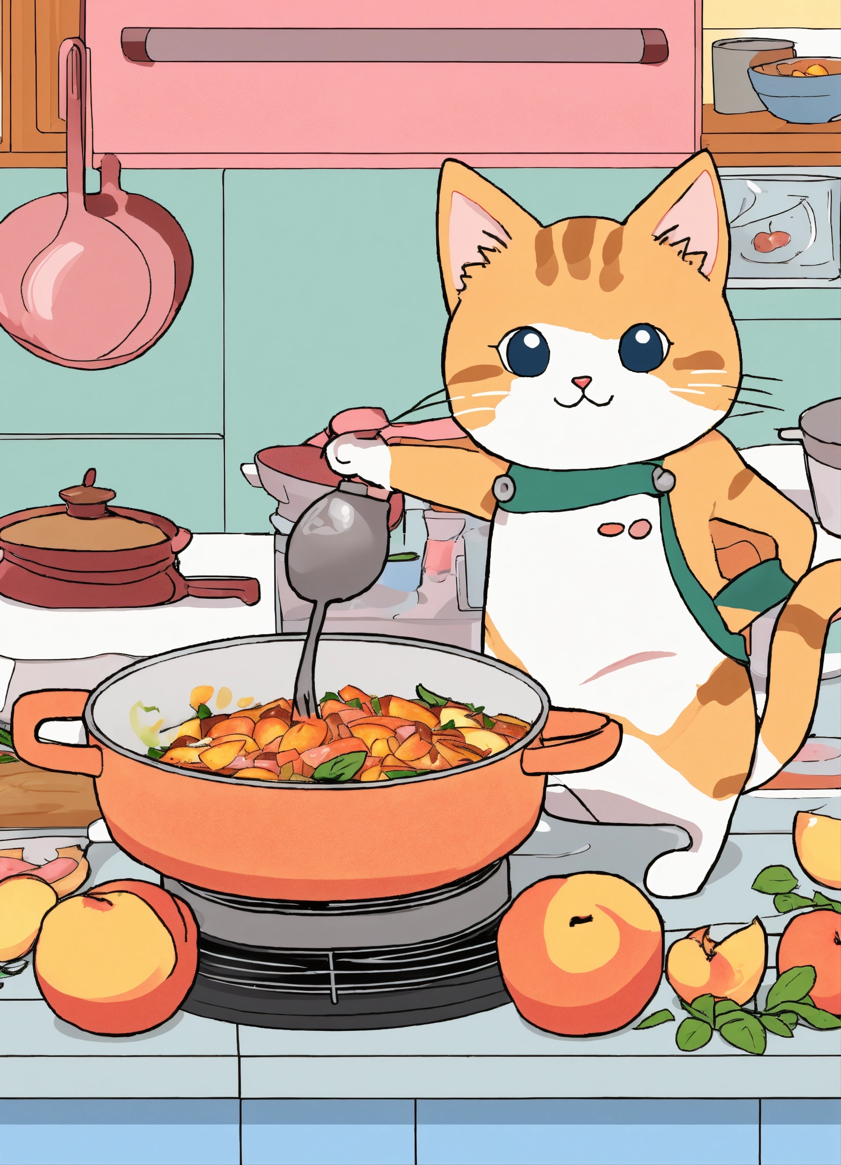 Lexica - Cartoon of peach and goma cat cooking