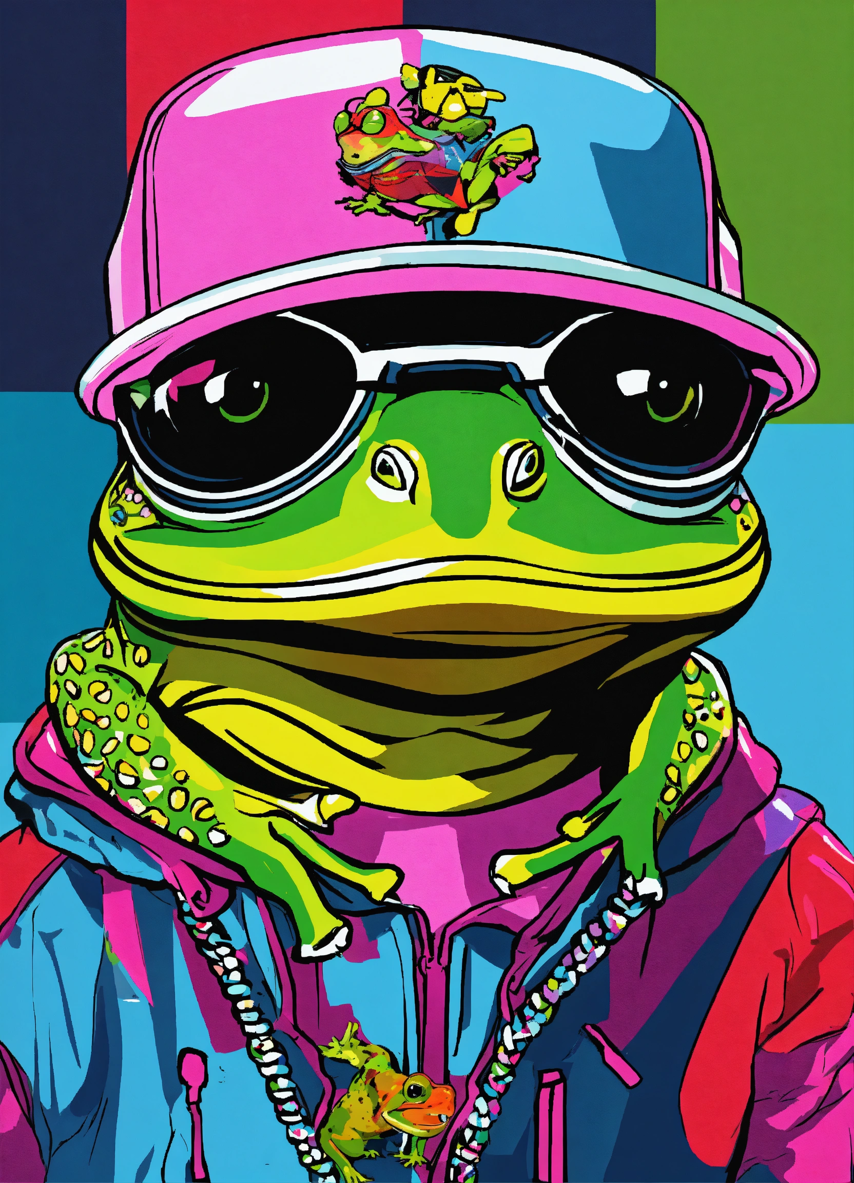 Lexica - Style pop art rap . Hiphop frog