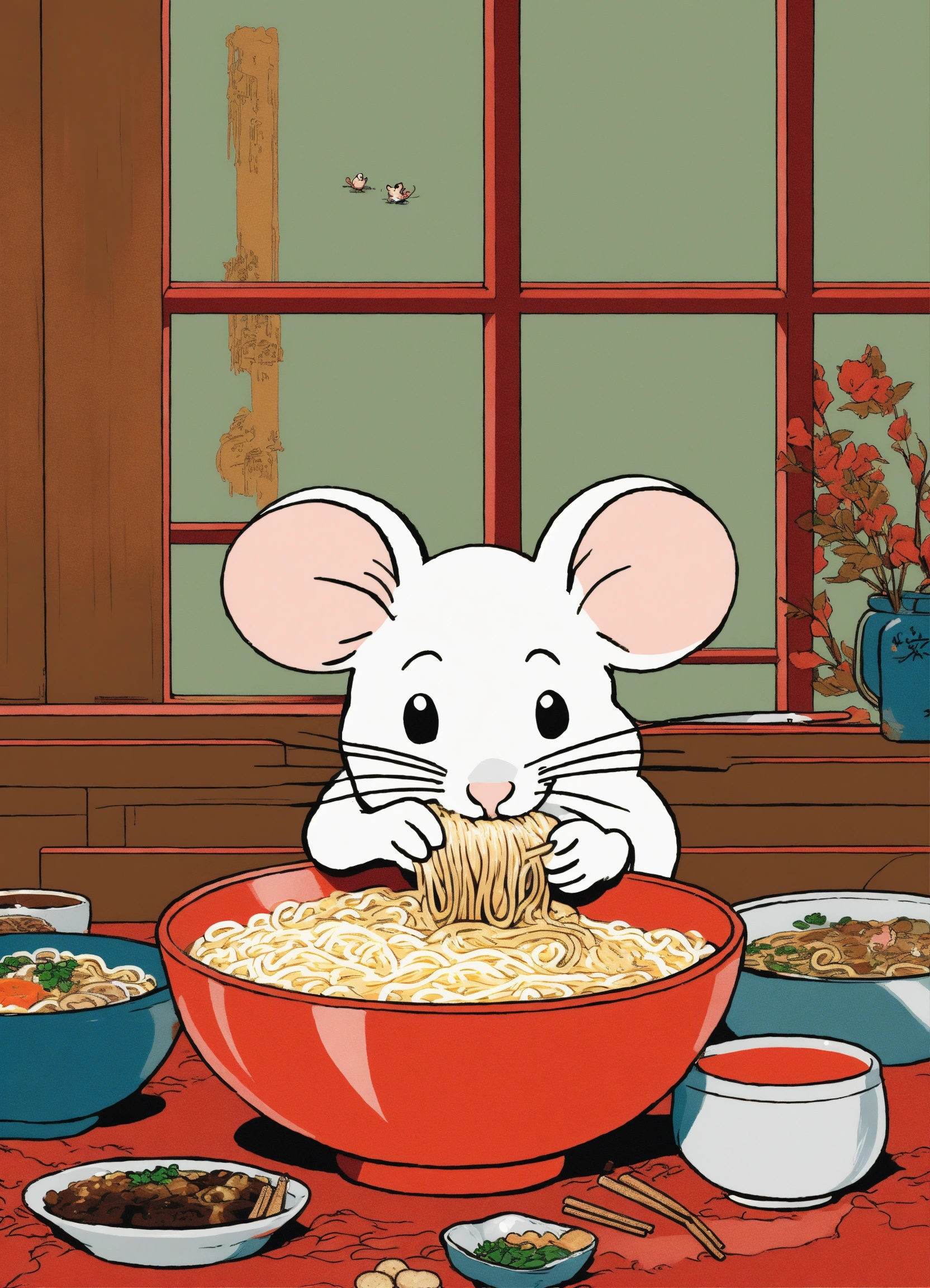 Lexica - A cute white mouse eating a delicious bowl of ramen ...