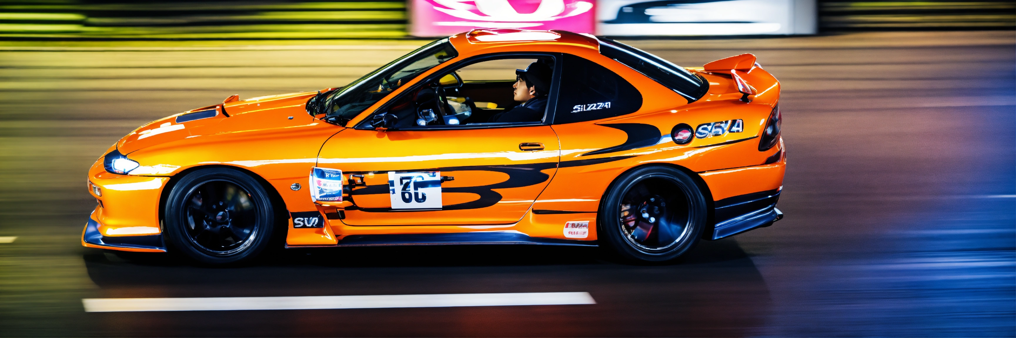 Lexica - A colorful orange Nissan Silvia S15 with a spoiler racing a ...