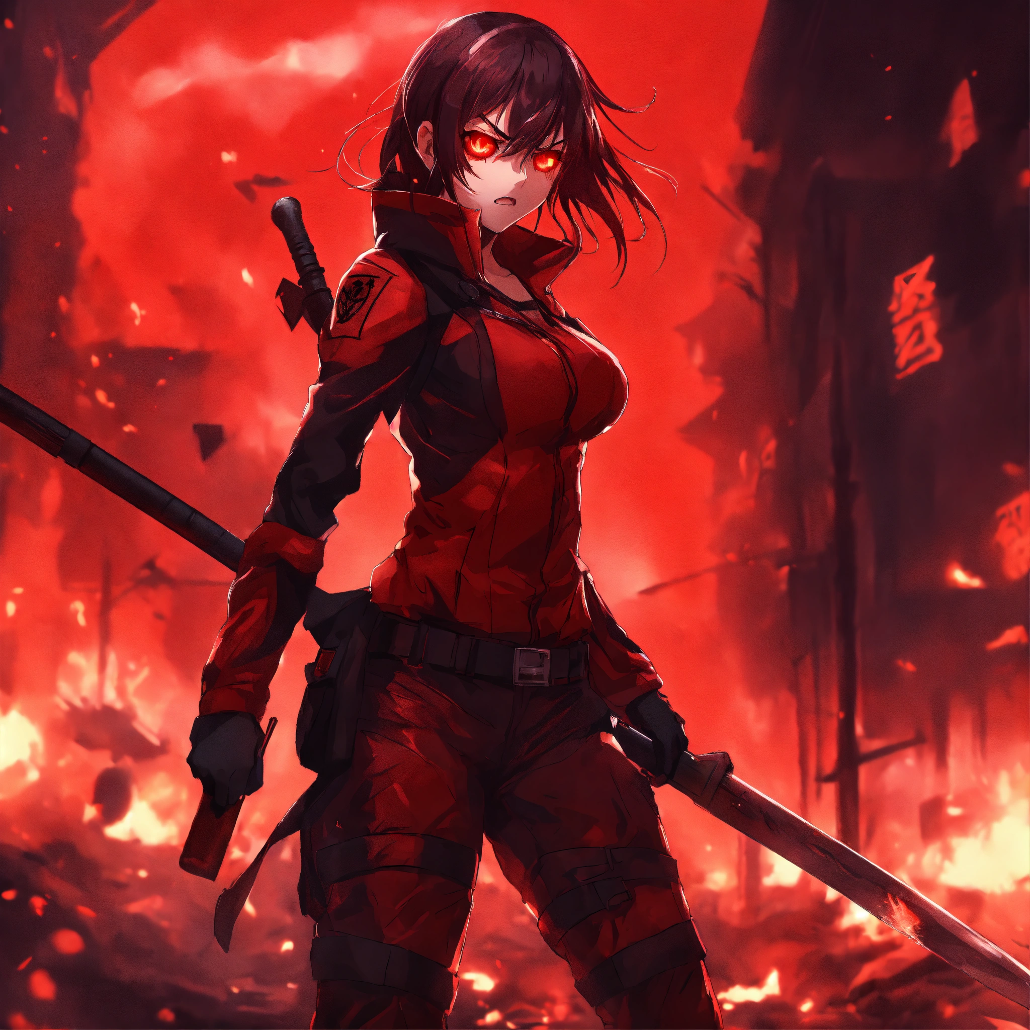 Lexica - Create a red background, with an anime girl whit glowing eyes ...