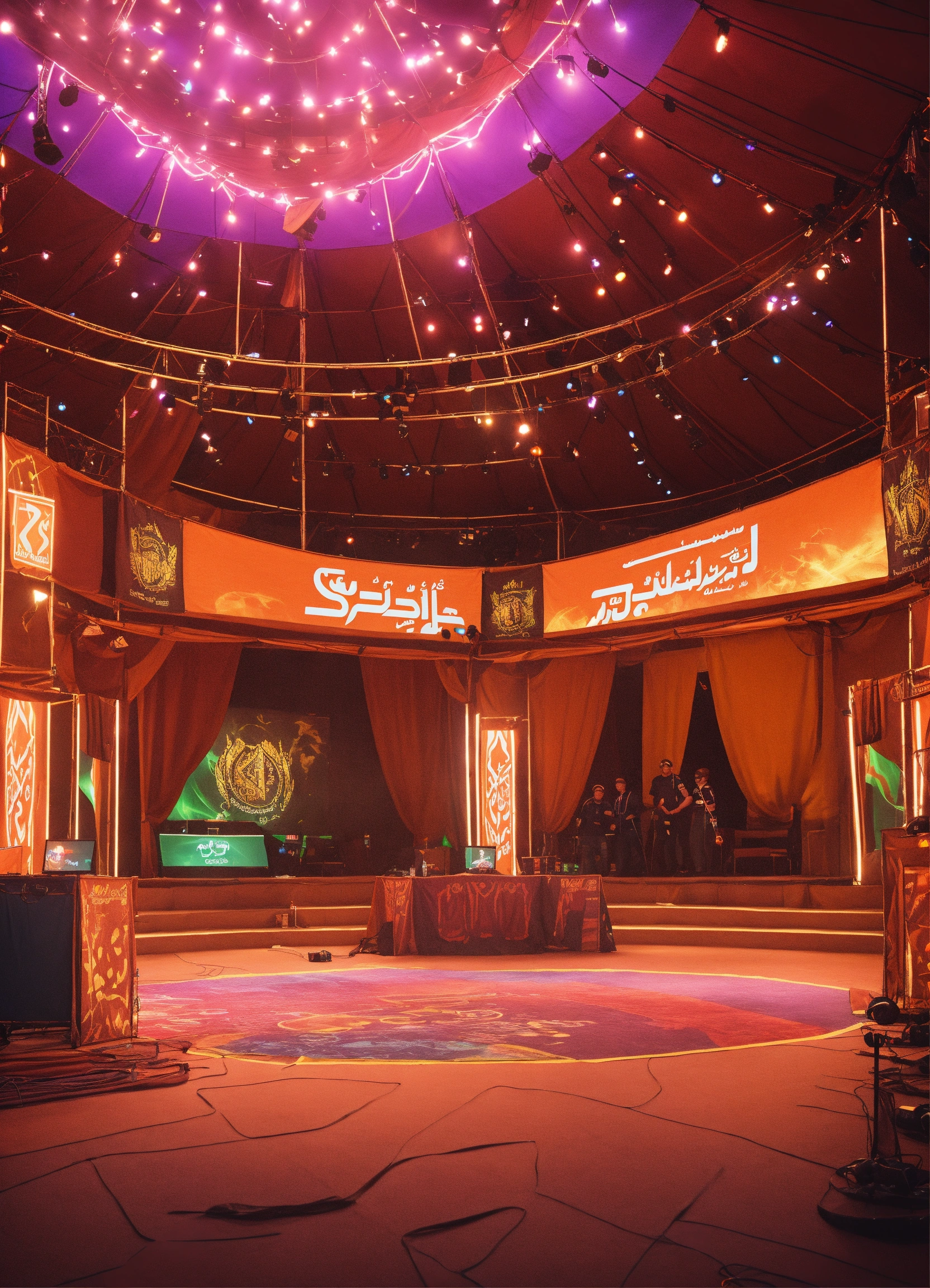 Lexica - Generate an image of a small esports venue's desert tent style ...