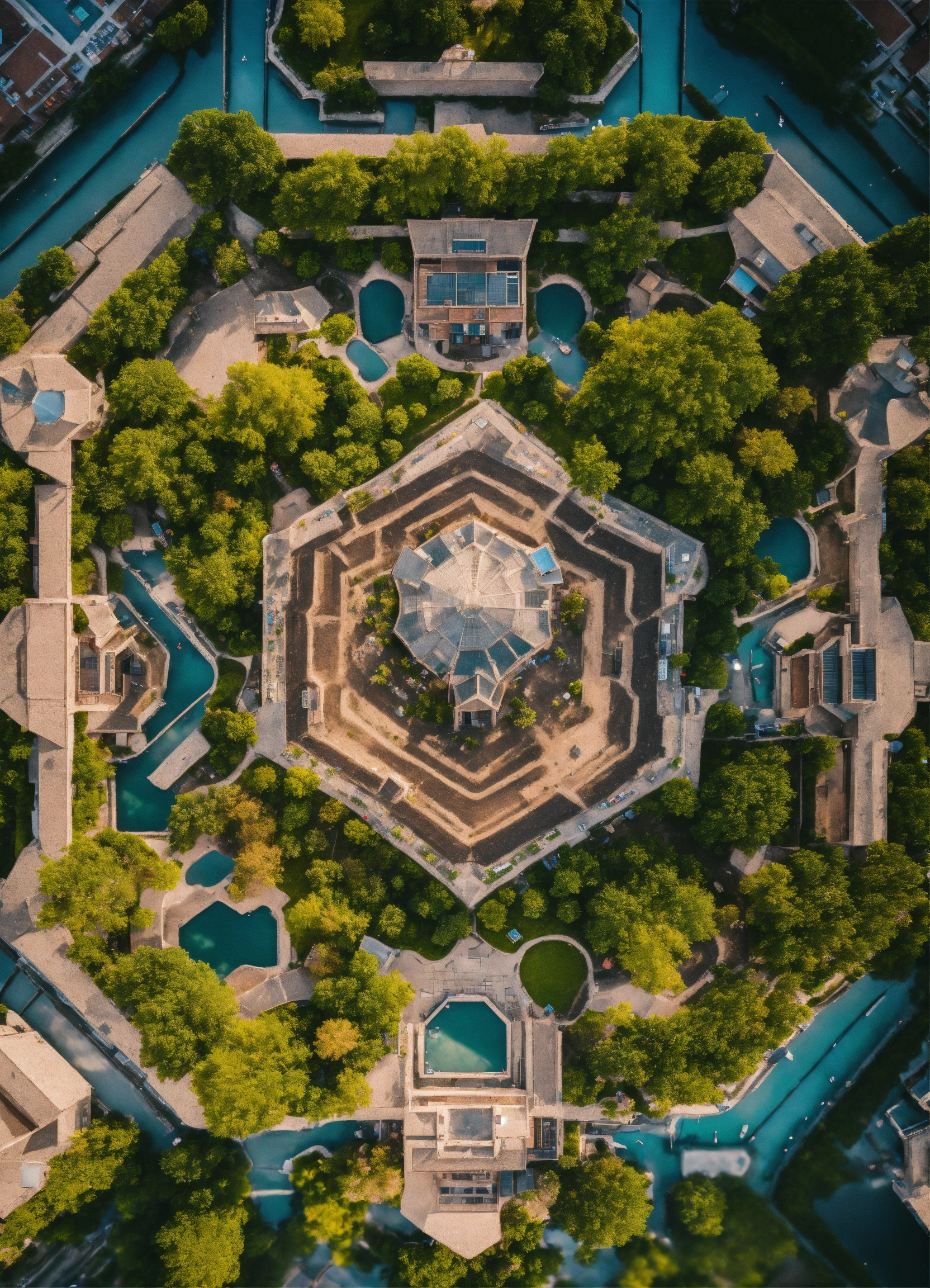 Lexica - Overhead view of a hexagon city, best quality, real picture, intricate details, Nikon ...