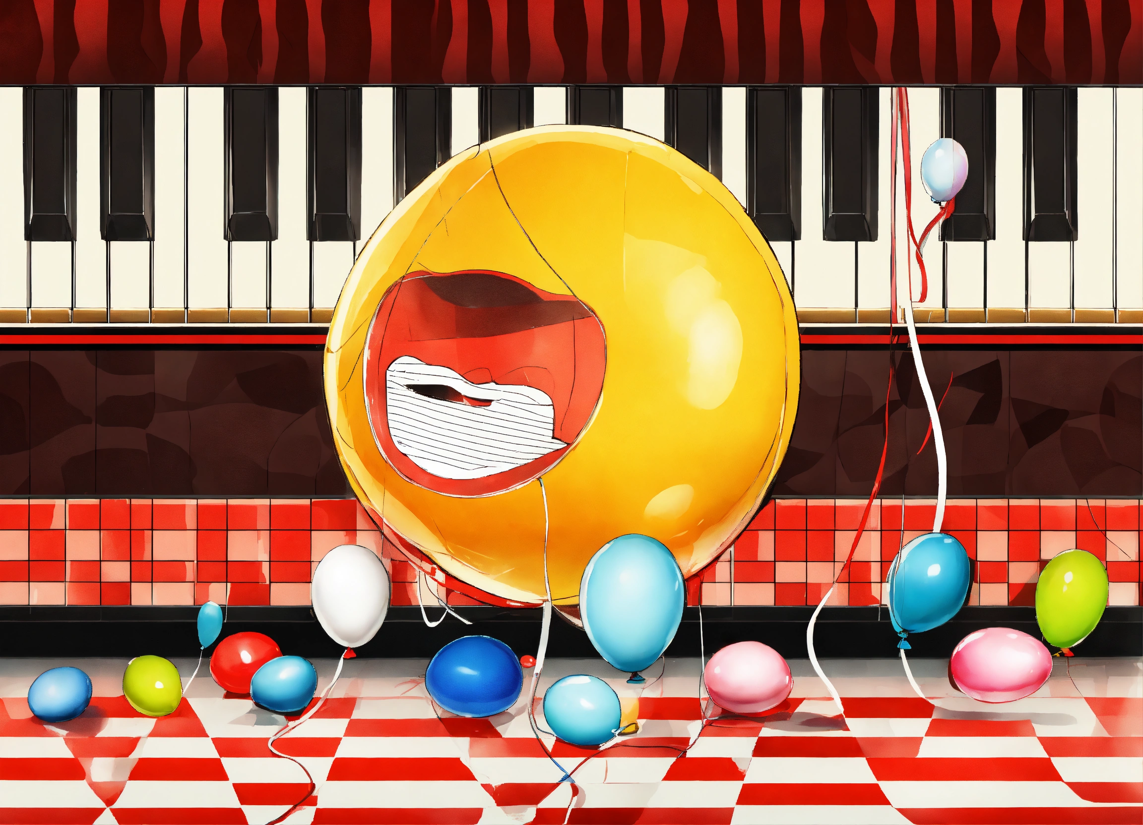 Lexica - Singer, balloon, checkered piano,