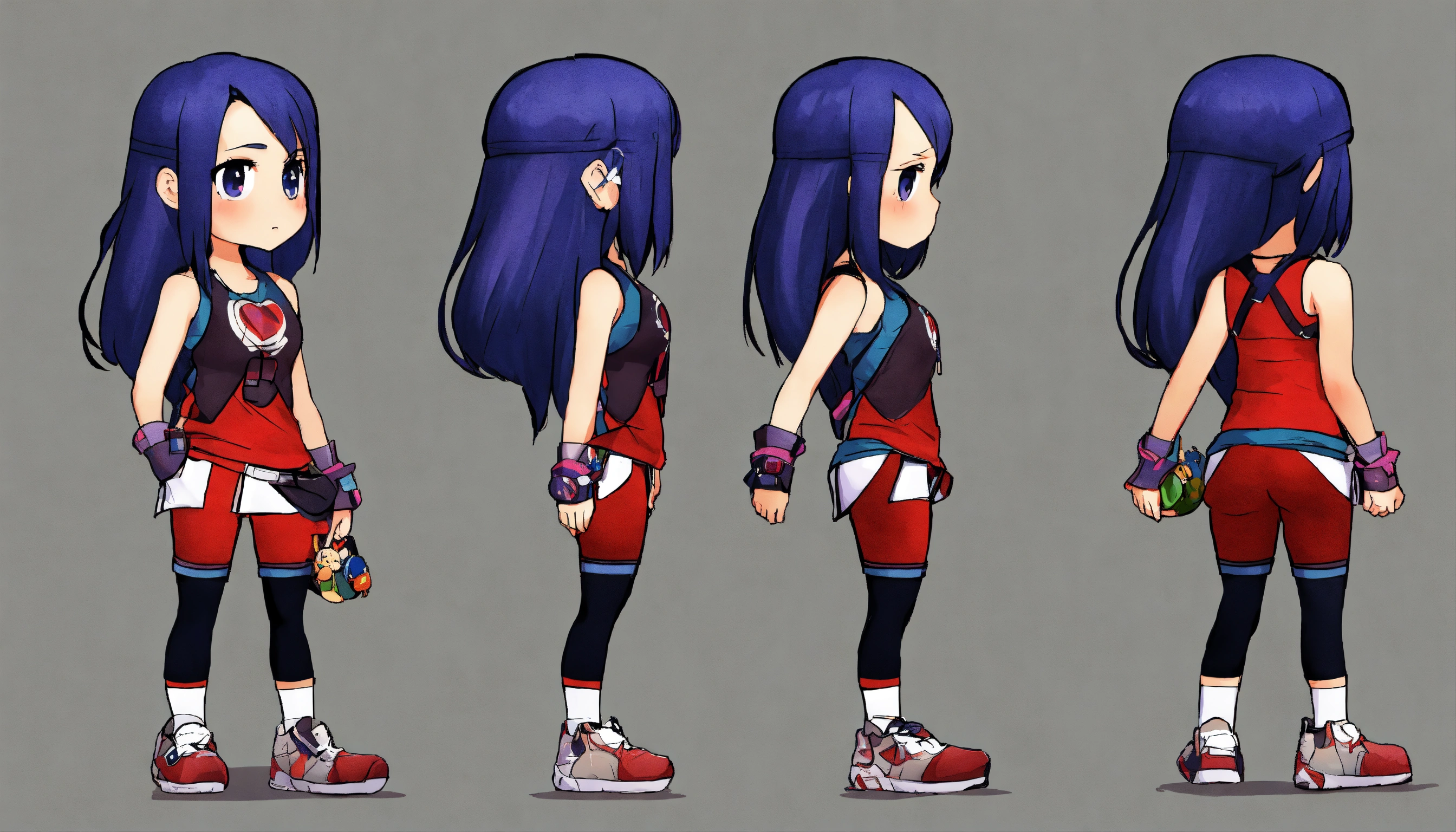 Lexica - Game art, girl, tank top, shorts, walking, (side view), full ...