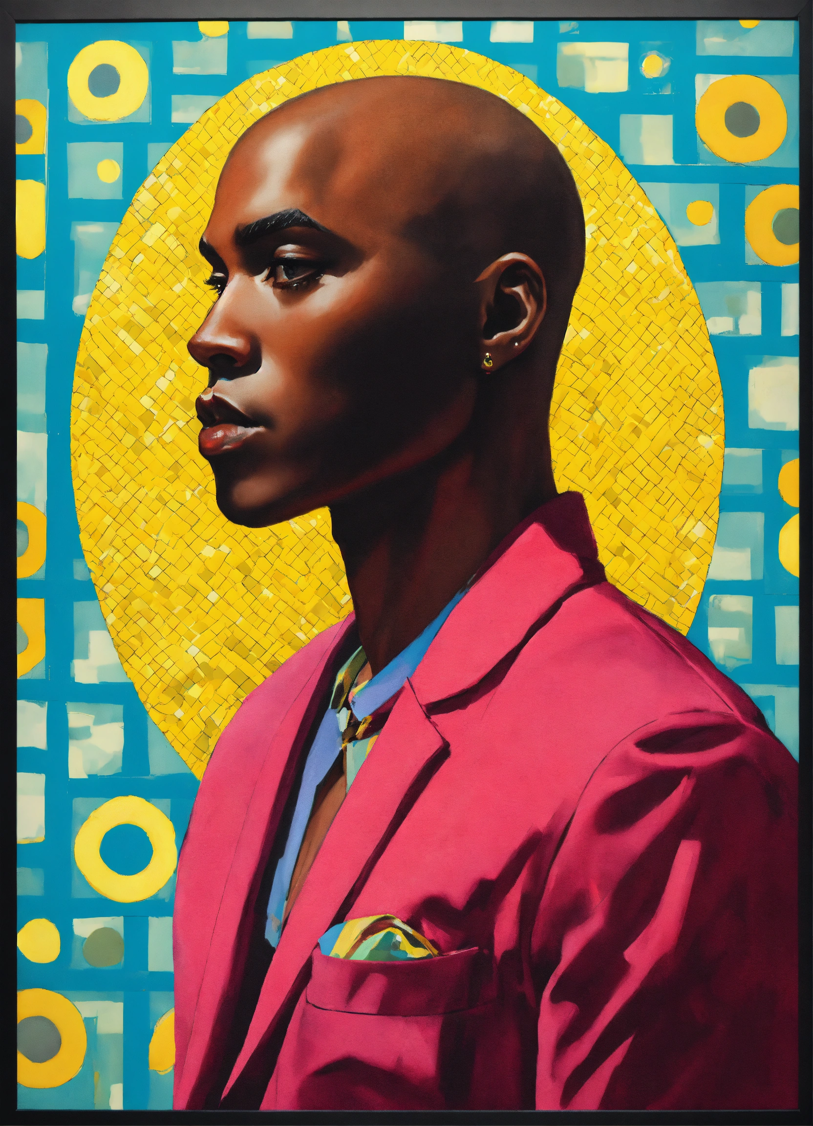 Lexica - Ebony man clean shaved, bald, neo-pop art