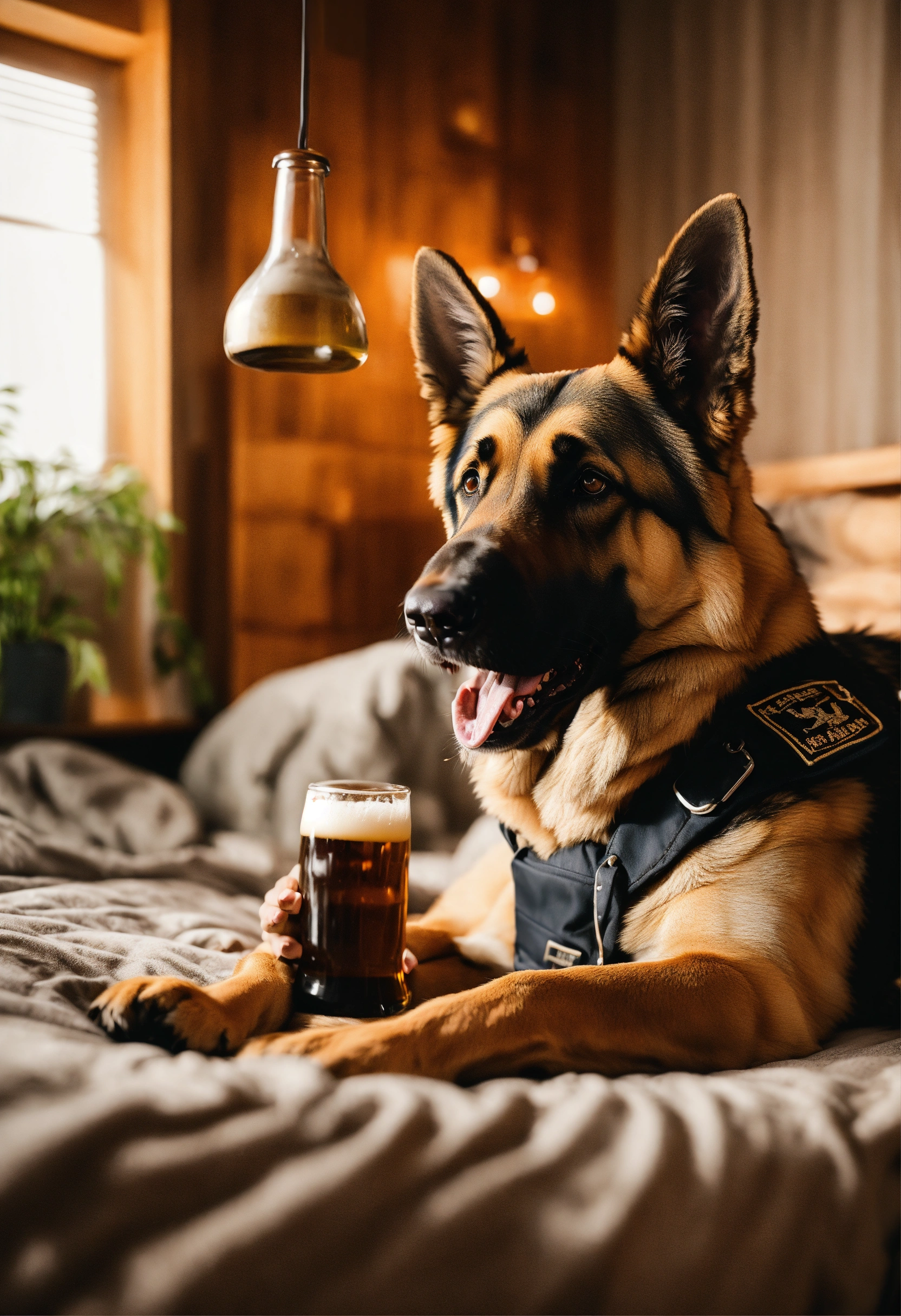 Lexica - ENERGETIC German Shepherd drink beer with a man, passion ...