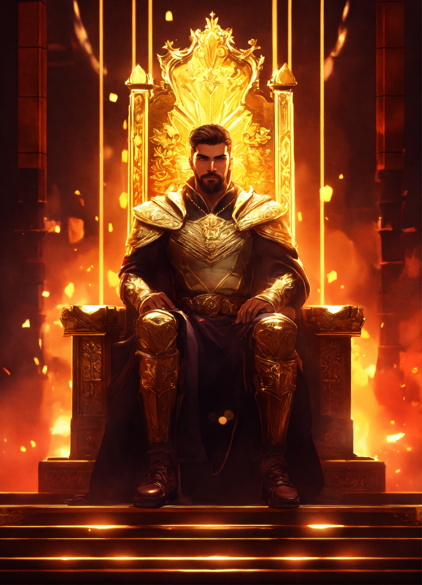 Lexica - Powerful man on the throne with glow background video game style