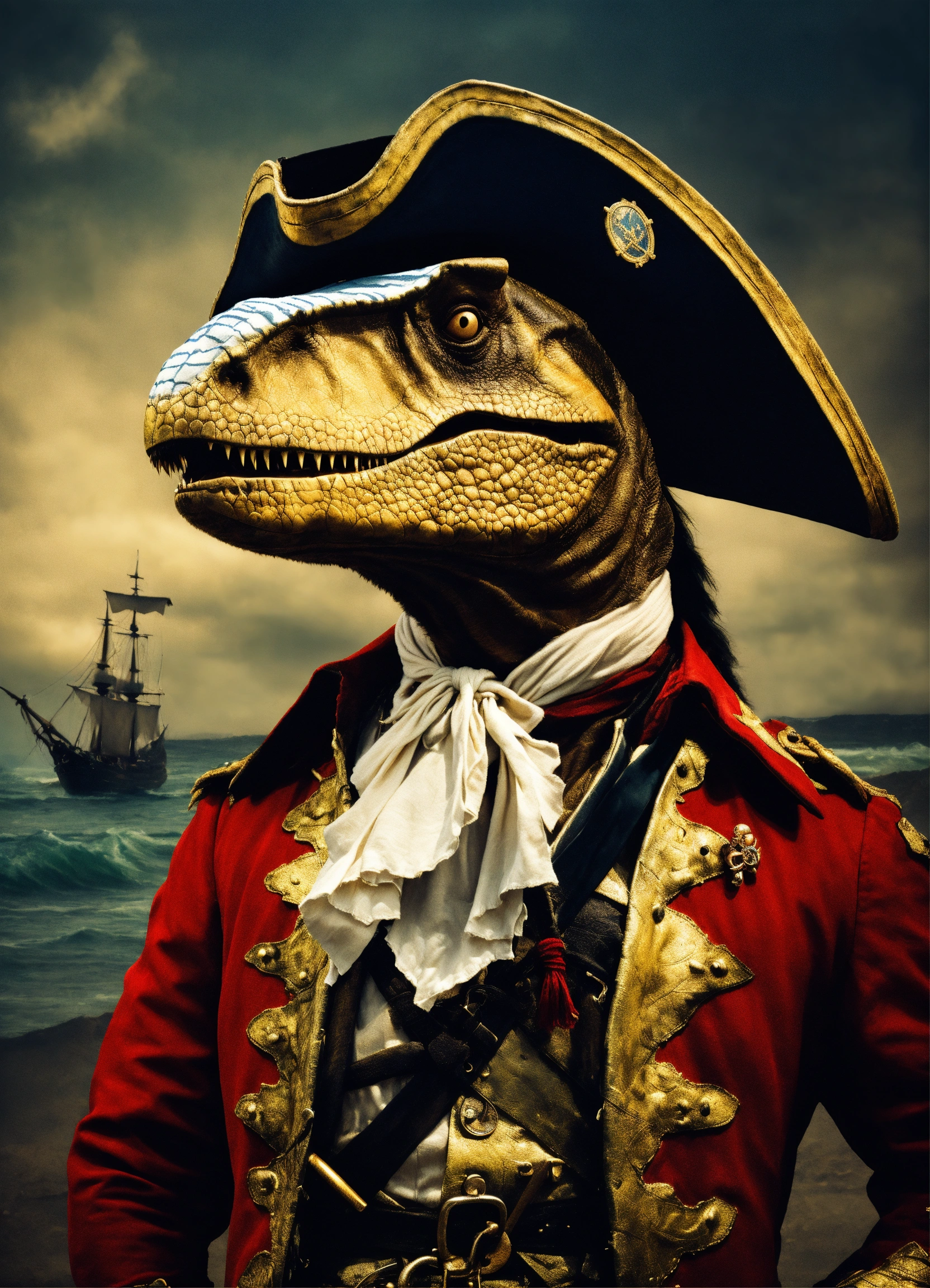 Lexica - A portrait of a T-rex dressed as a pirate