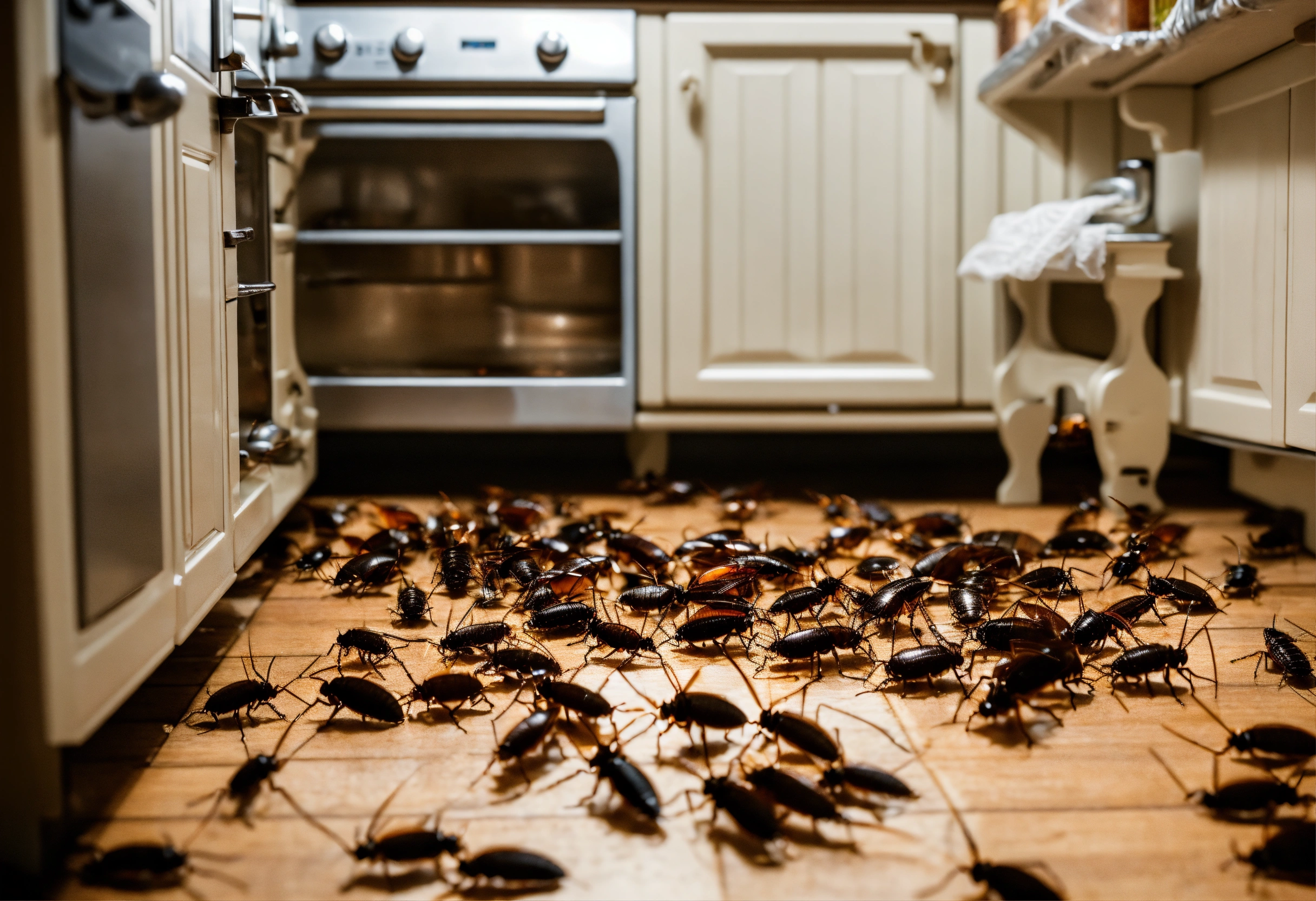 Lexica - Cockroaches scurrying around in a kitchen, causing chaos.