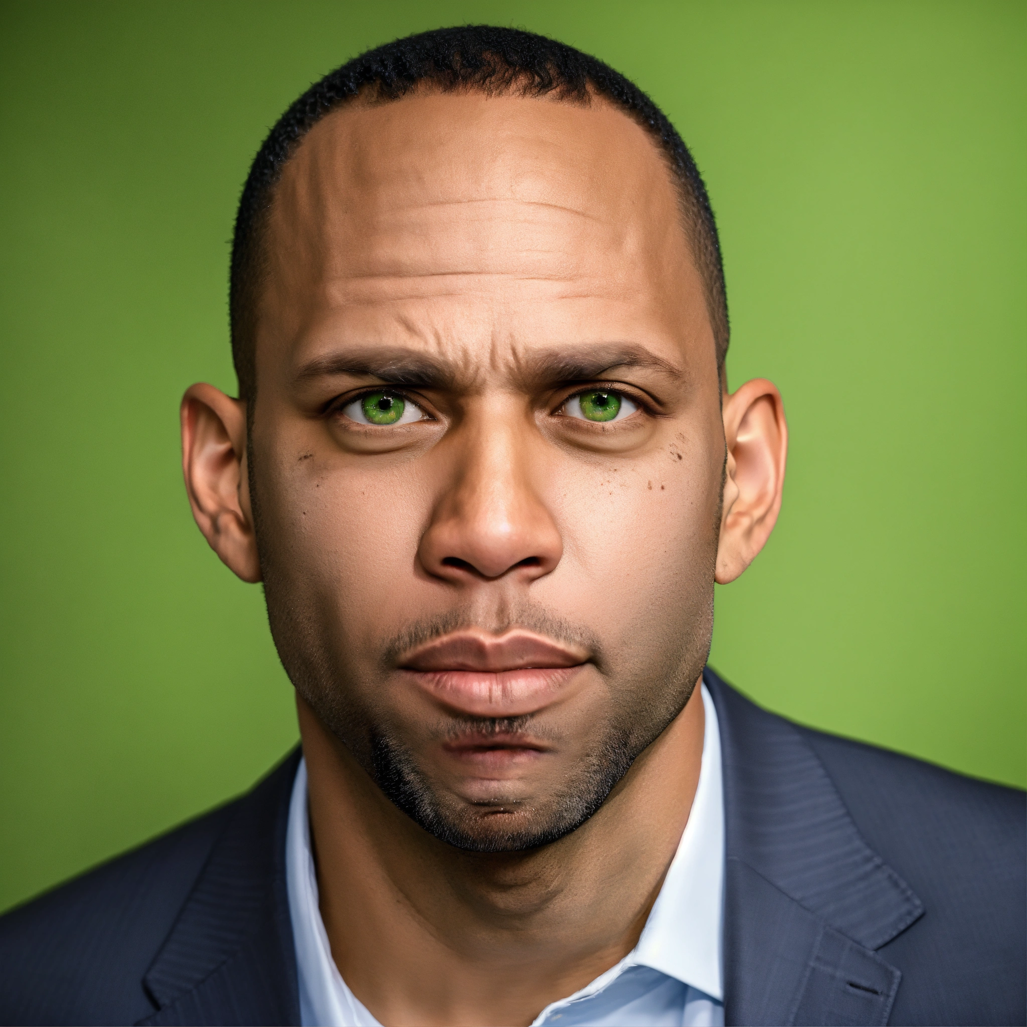 Lexica - HAKEEM JEFFRIES, green eyes, acne on face, angry, mad