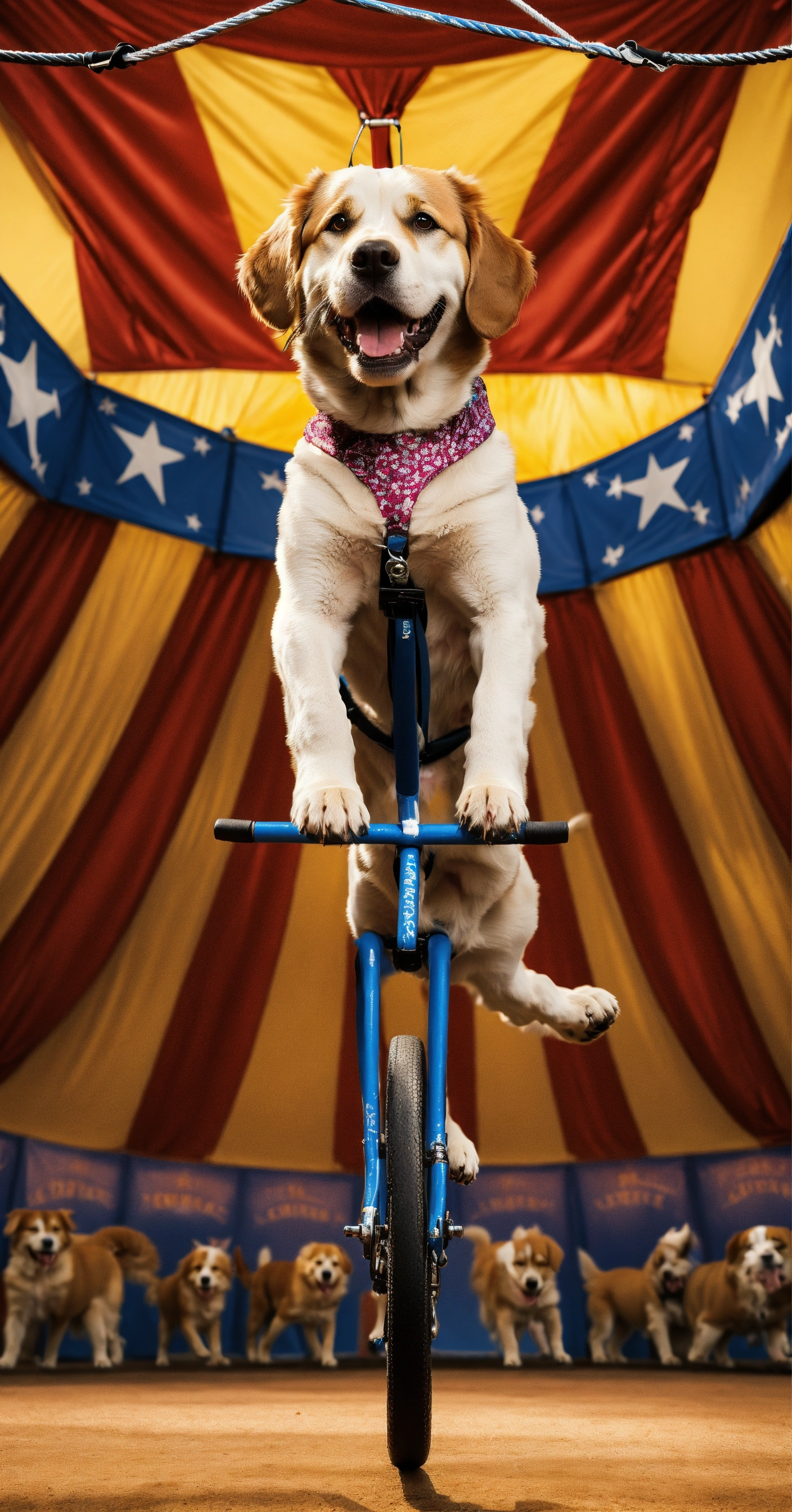 Lexica - Create an image of a dog as a daring trapeze artist ...