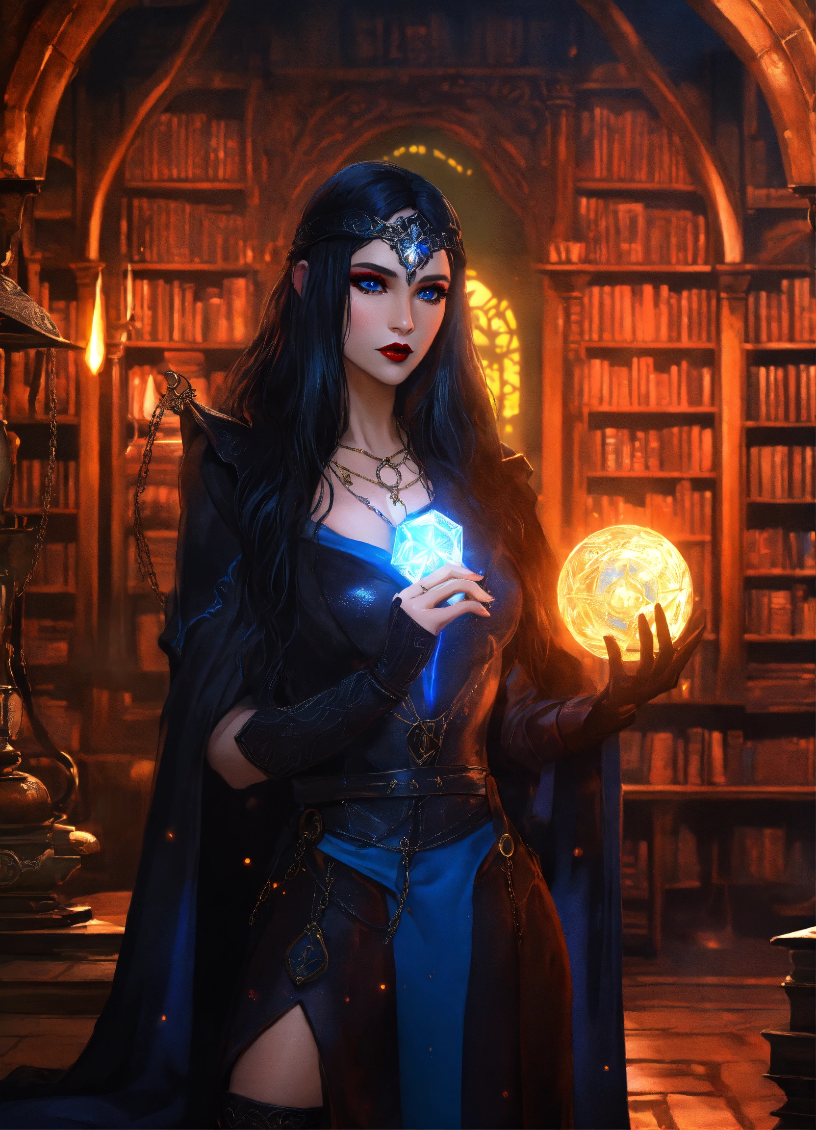 Lexica - 8k, fantasy art, arcane library background, enchantress, 5 ...