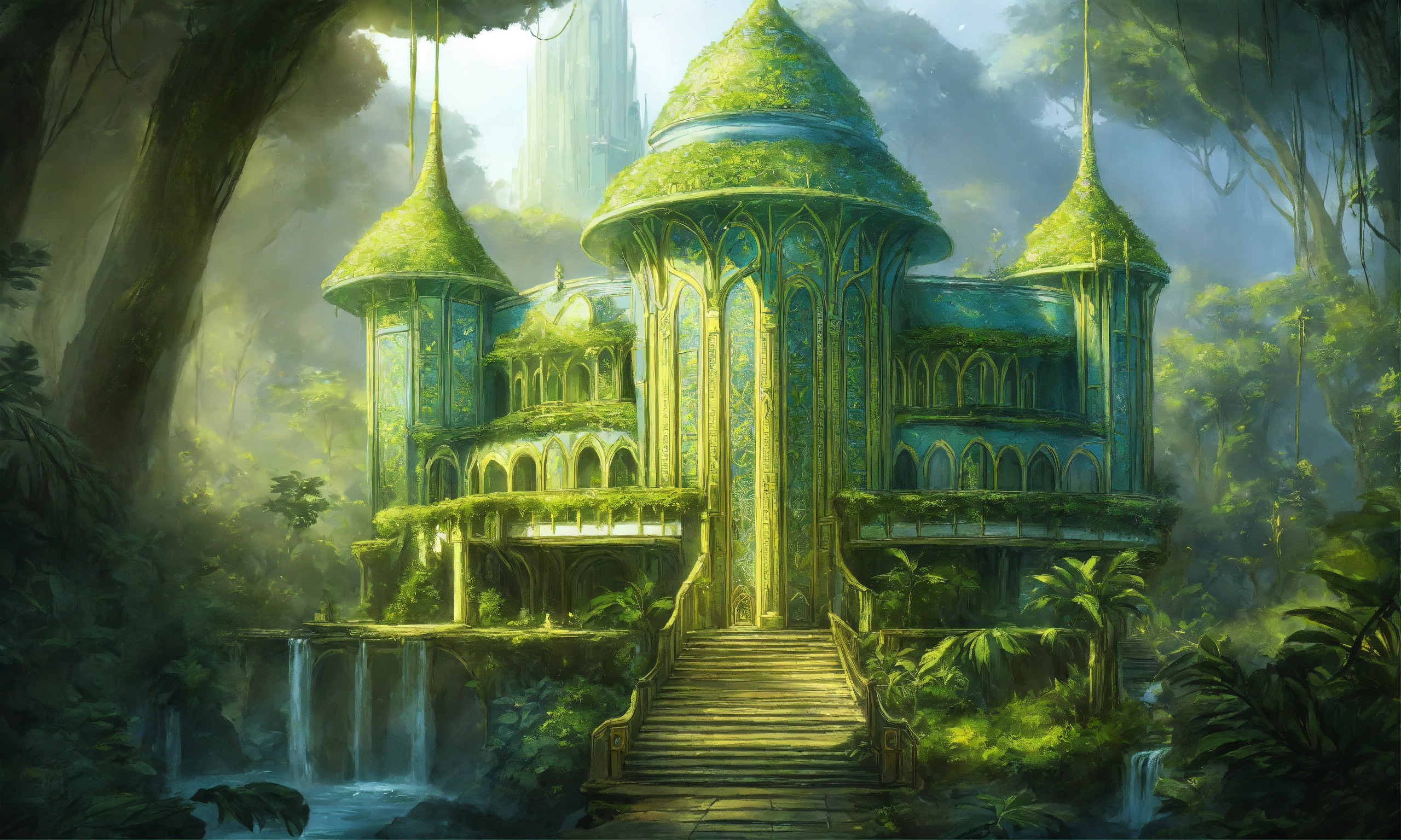 Lexica - Drawing of an elegant light blue and green yellow high elf sci ...