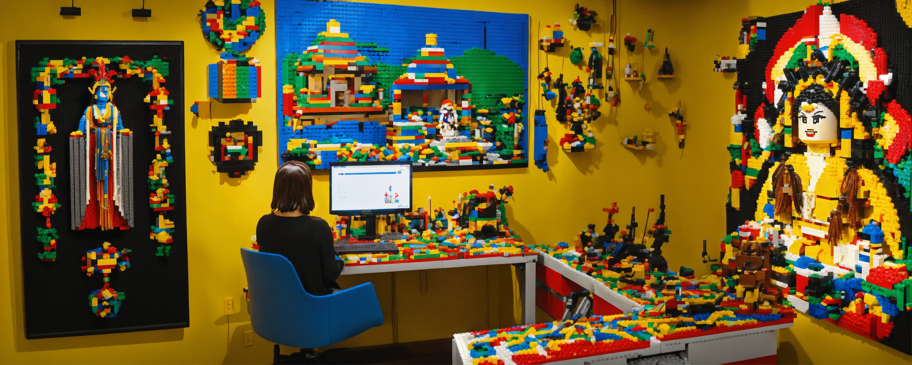 Lexica - Lego setup An office, with a female 'Lego person' working on ...