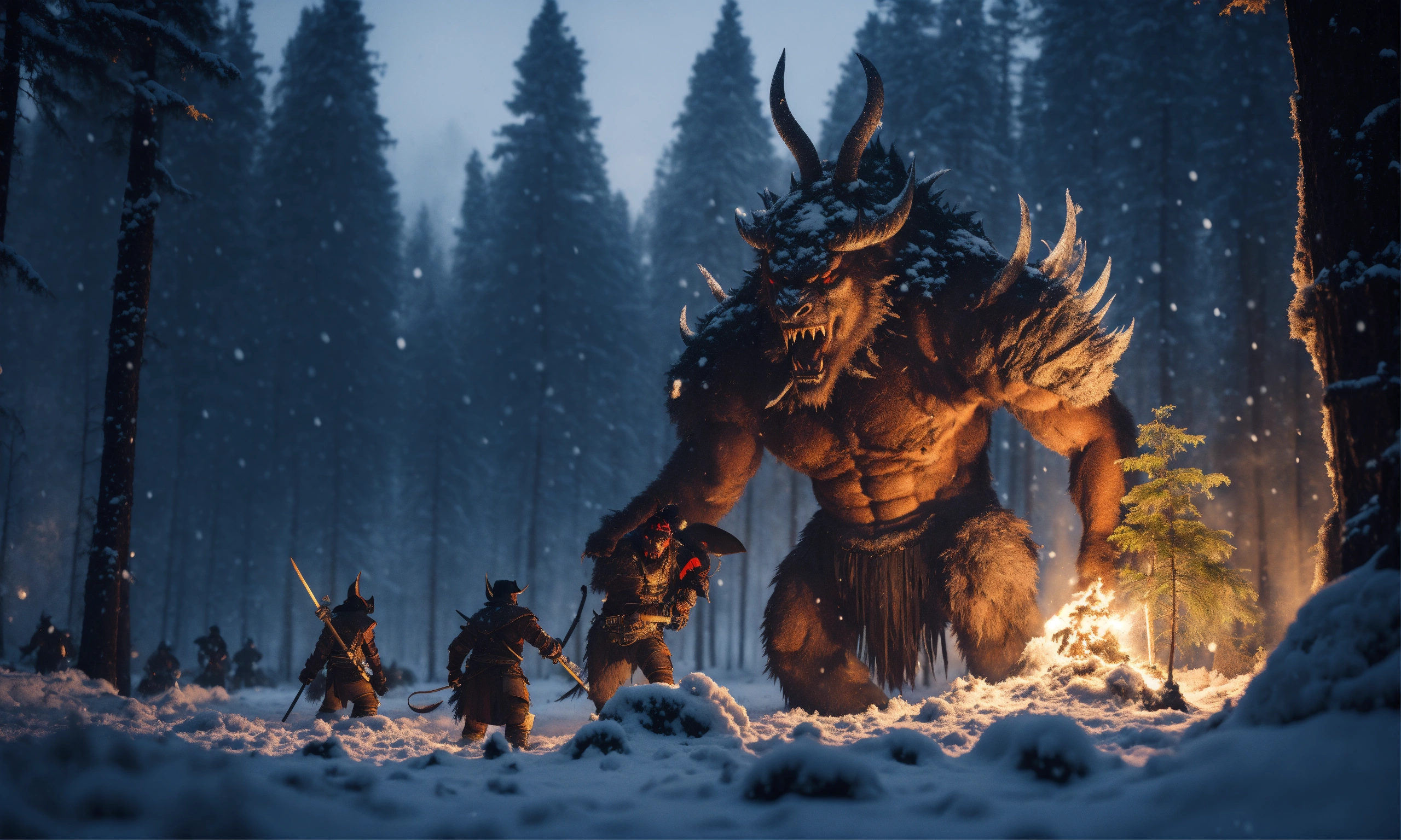 Lexica - Indian tribes war in snow forest. night. warrior close up. in ...
