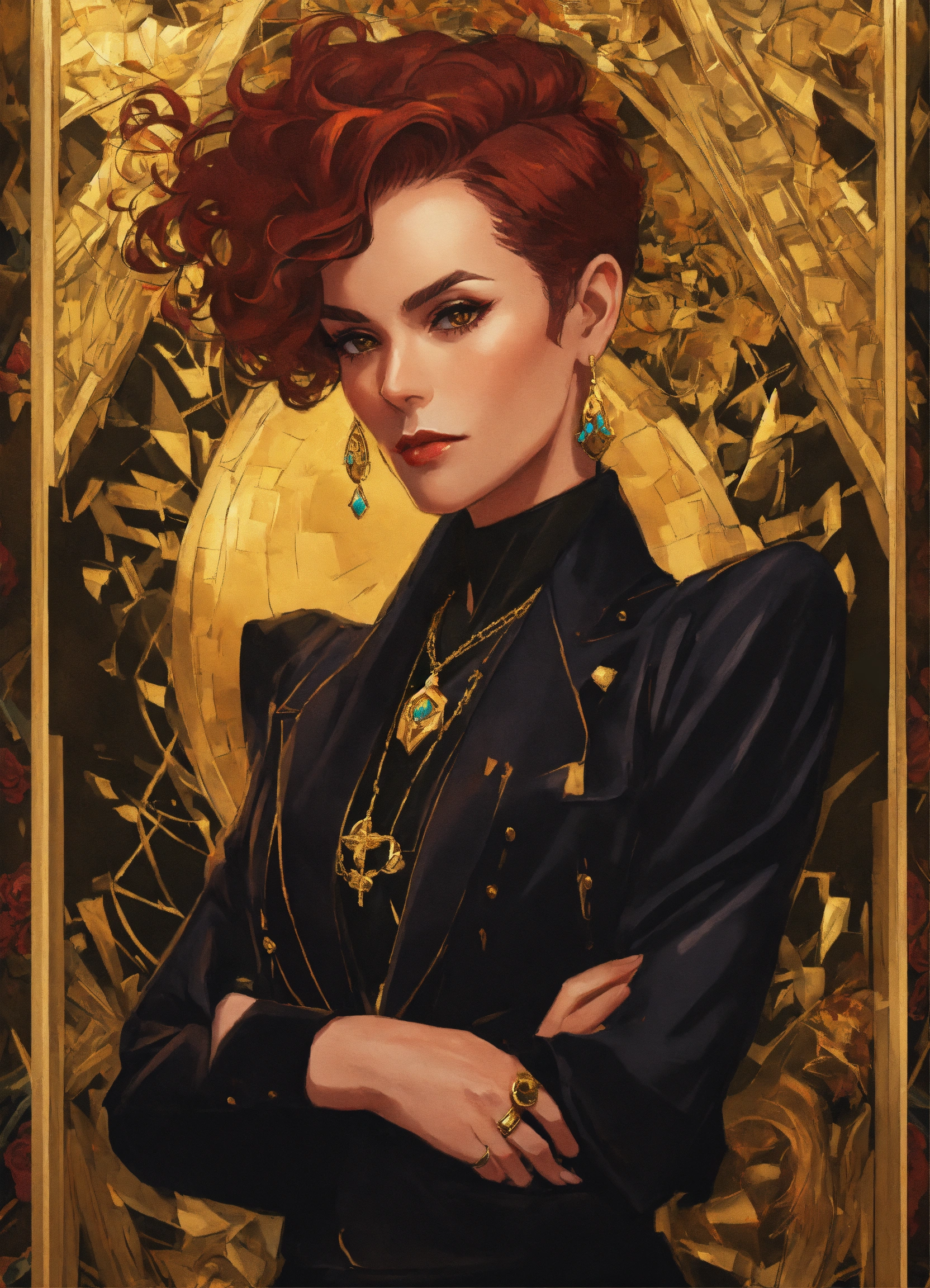 Lexica - Good omens as woman, female Crowley wearing black clothes suit ...