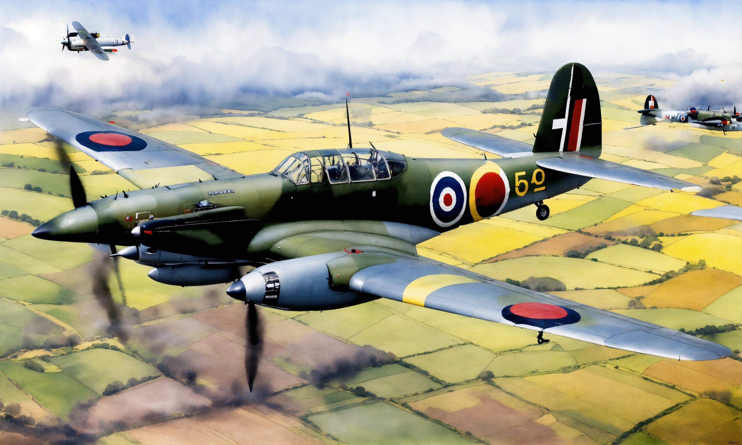 Lexica - A WW2 British de Havilland Mosquito, flying in the clouds ...