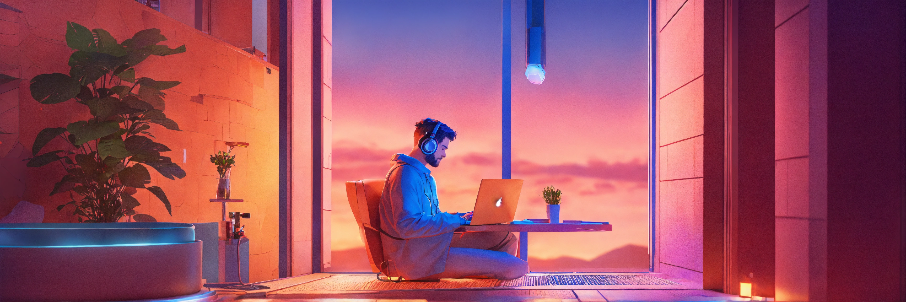 Lexica - Cube cutout of a guy working on laptop from hot tub, beautiful ...