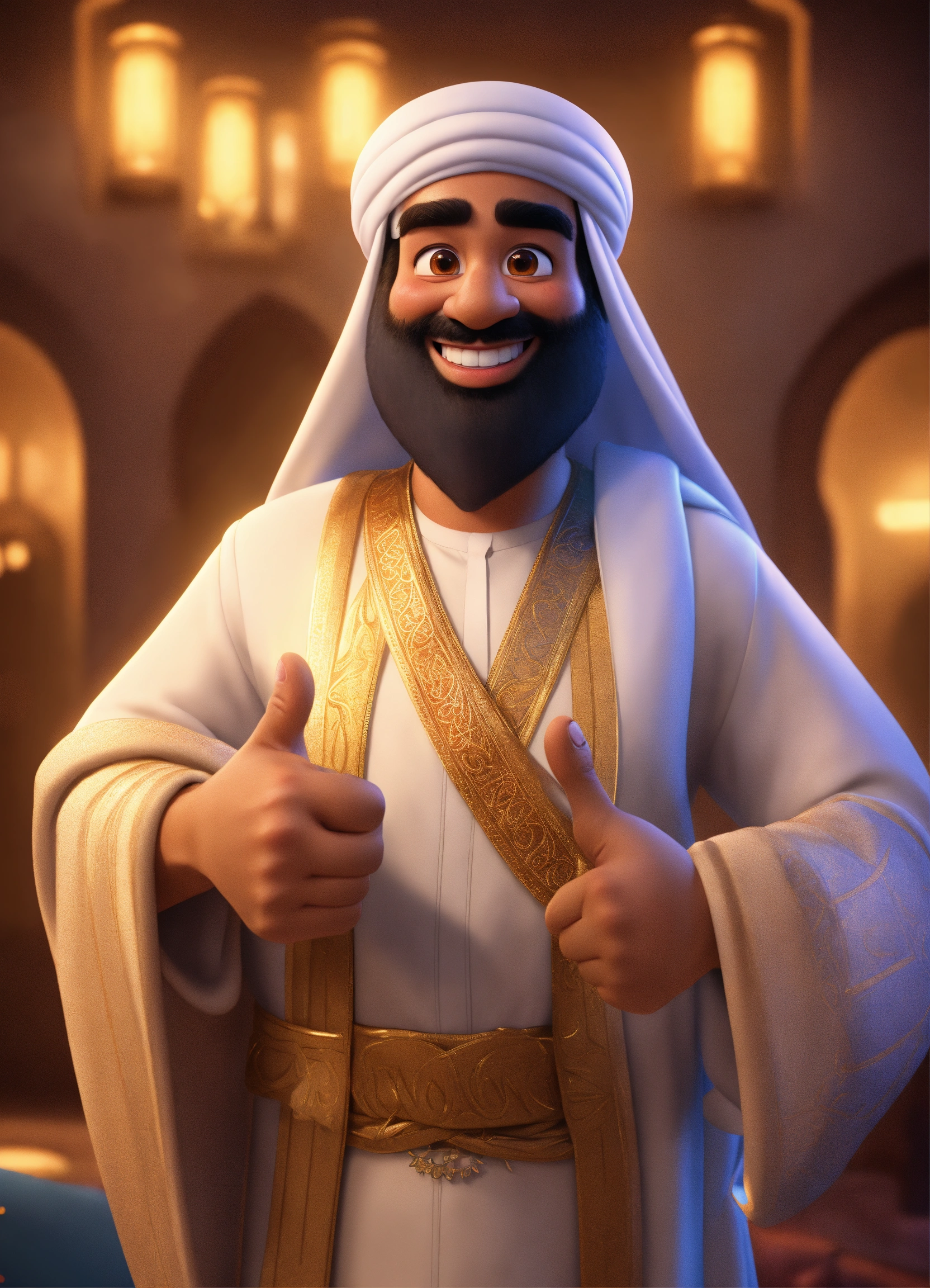 Lexica - Create a 3D rendering of Arab sheikh showing thumbs up Disney ...