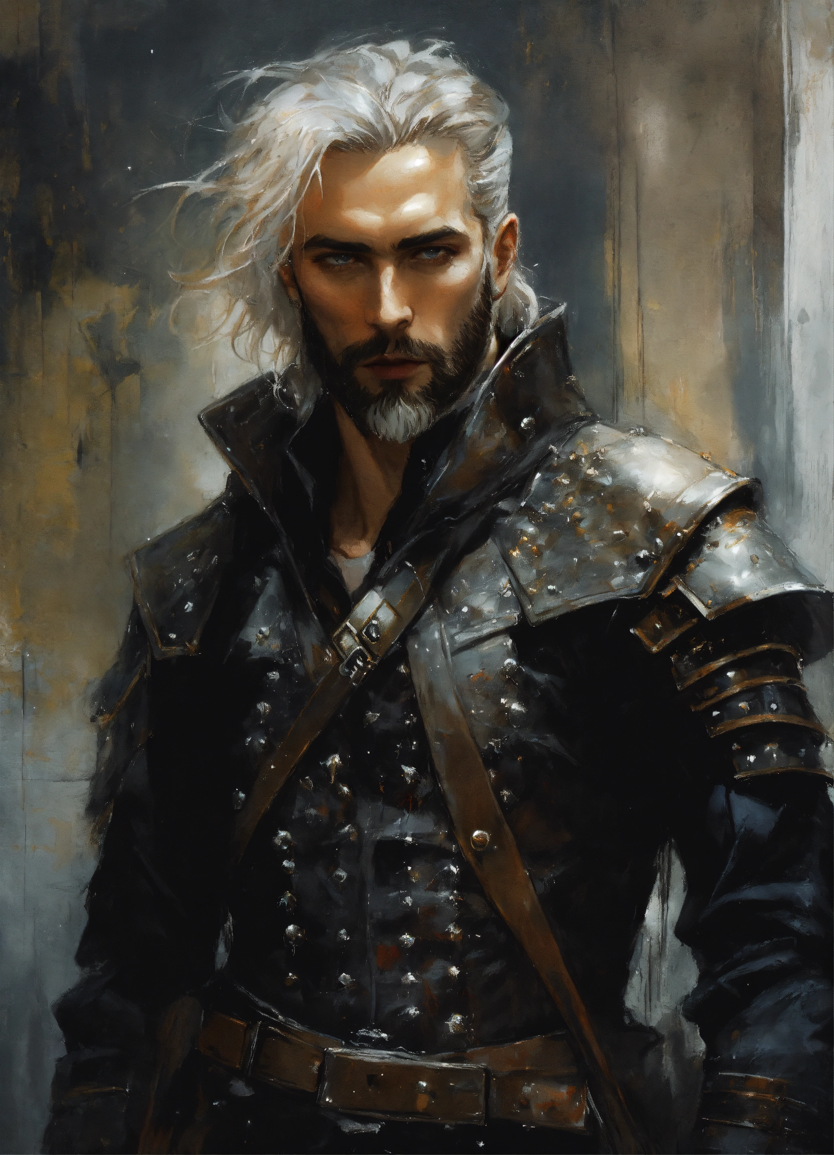 Lexica - Vampire wearing studded leather armor with salt and pepper ...