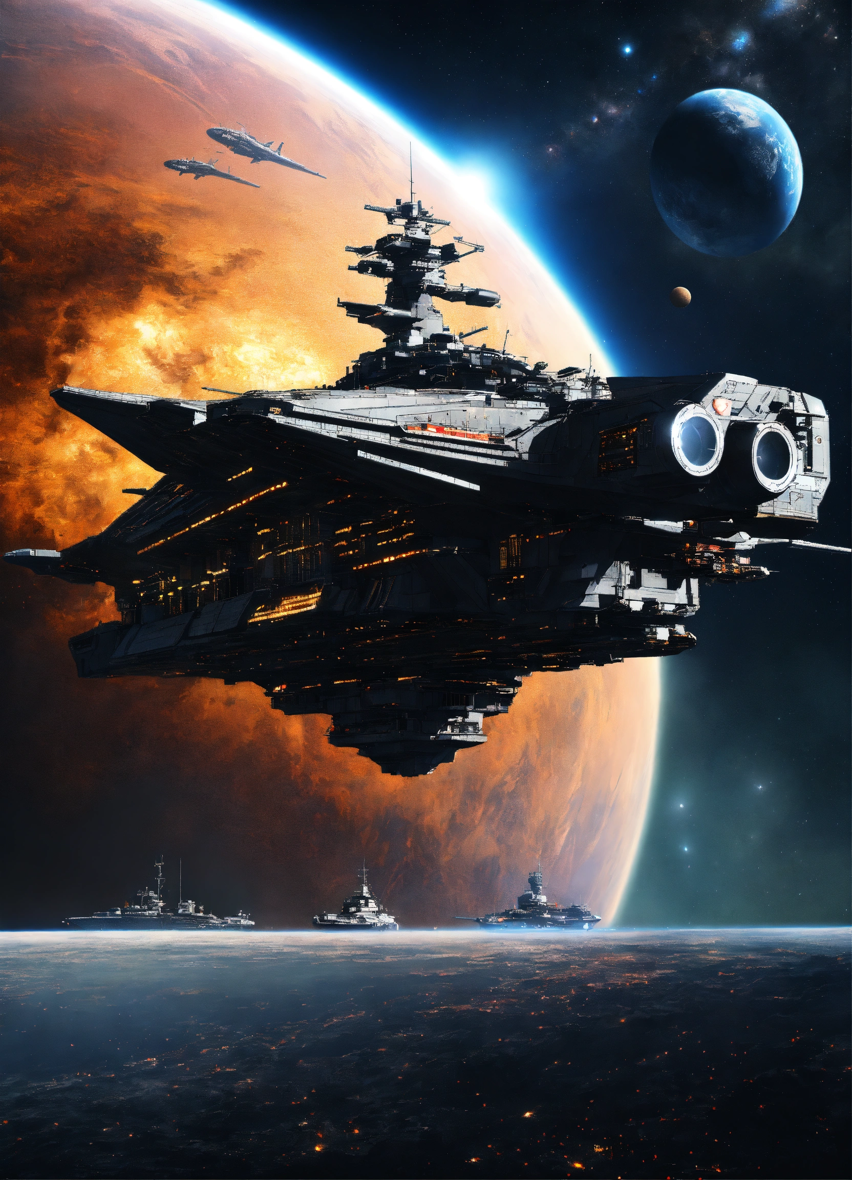 Lexica - Ultra realistic photo of a highly advanced space battleship