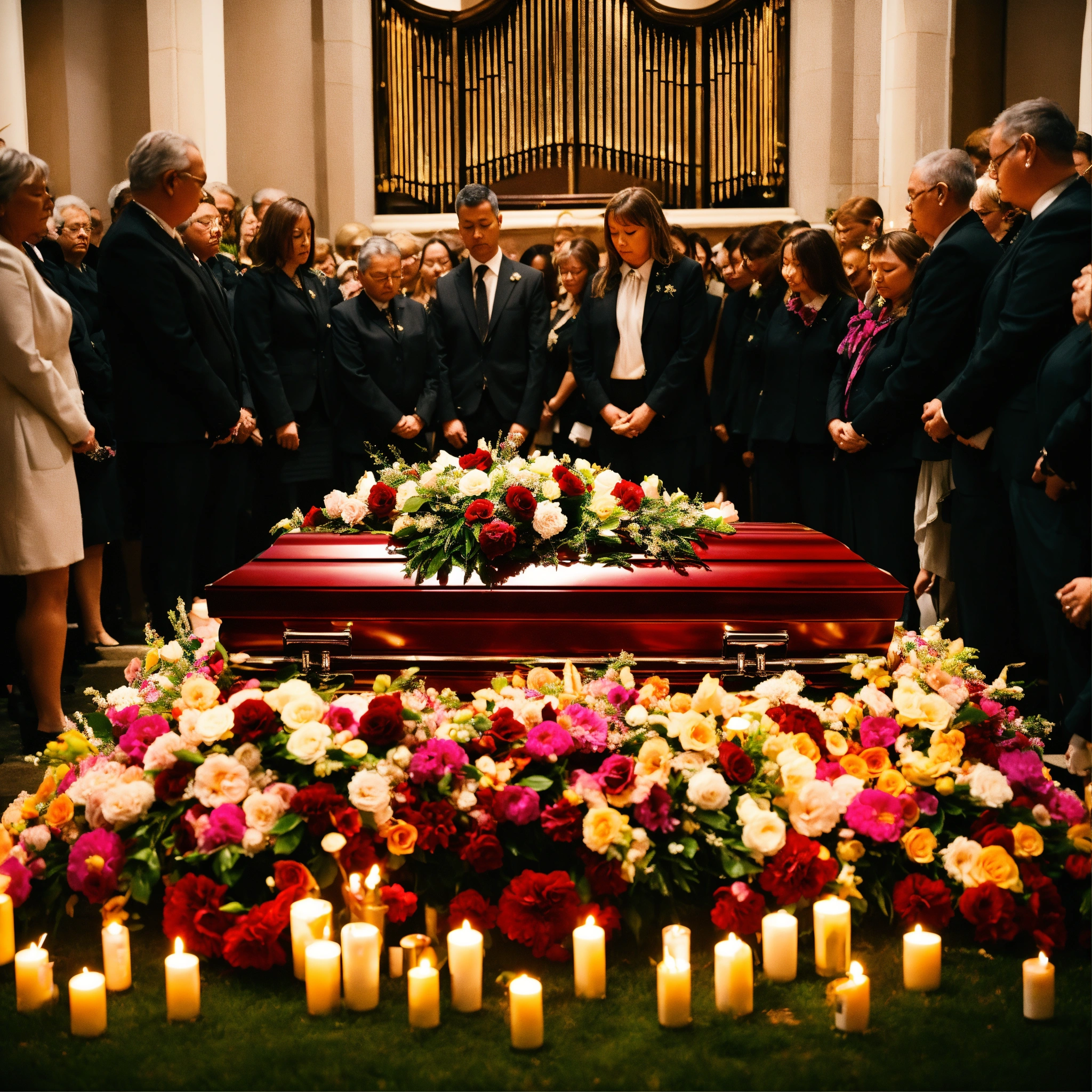 Lexica - A photo of an open casket funeral service. The casket is ...
