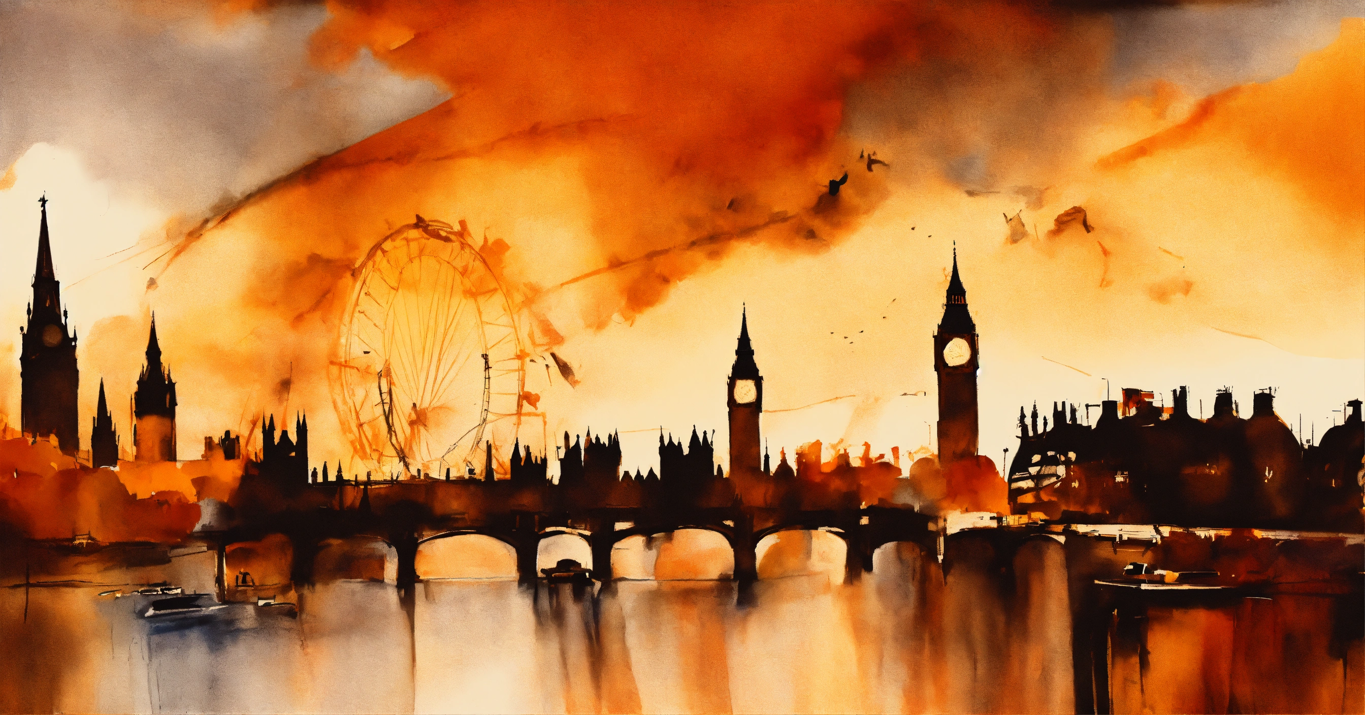 Lexica - Create a charcoal sketch of London using abstract ...