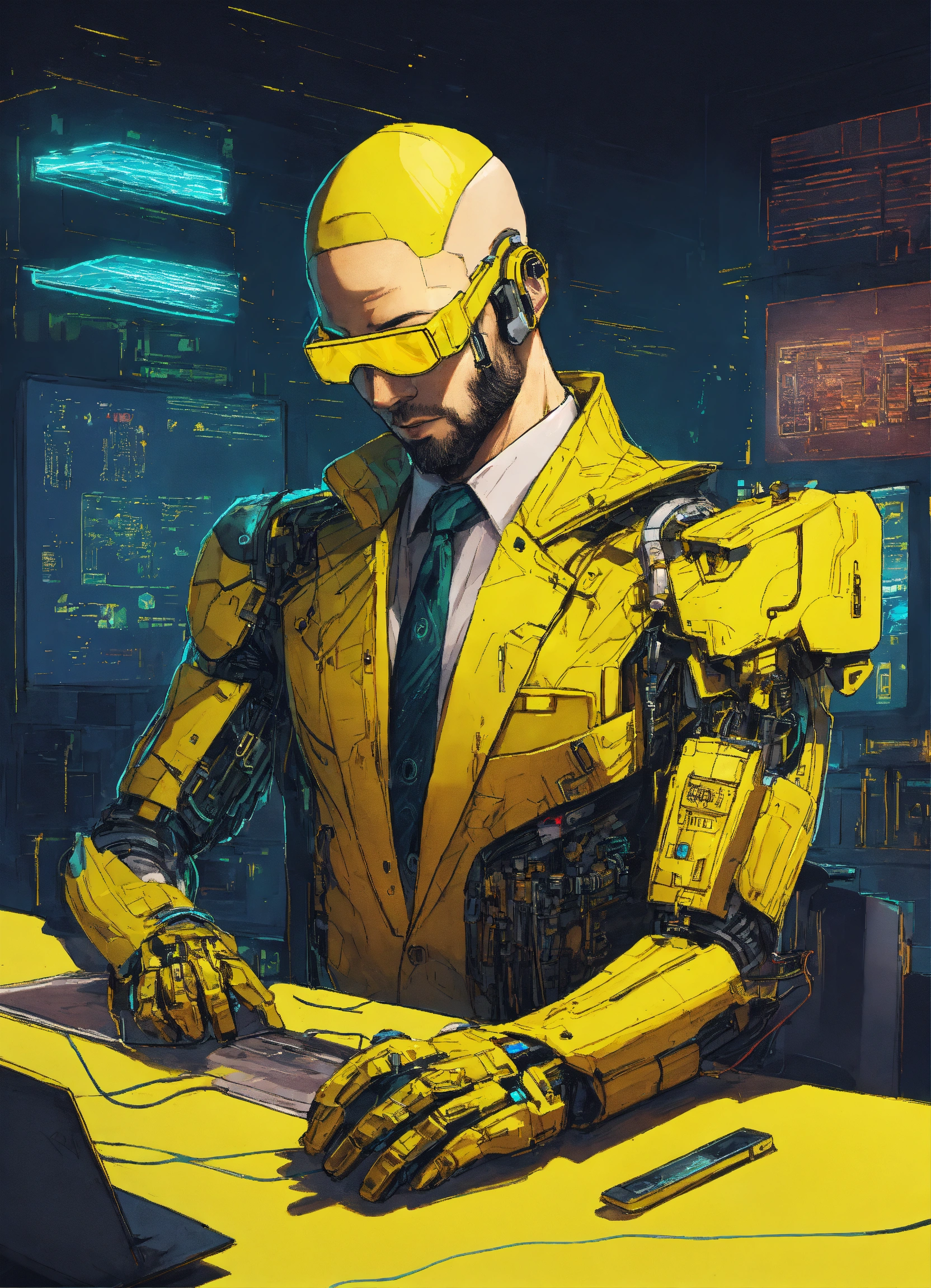 Lexica - Cyberpunk drawing of a businessman with a single yellow ...